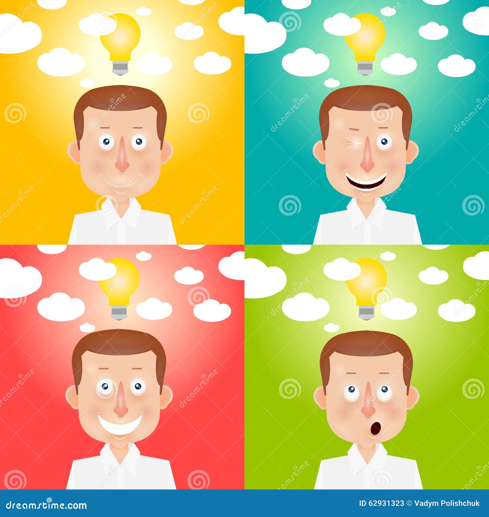 Happy stick man with idea stock vector. Illustration of communication ...
