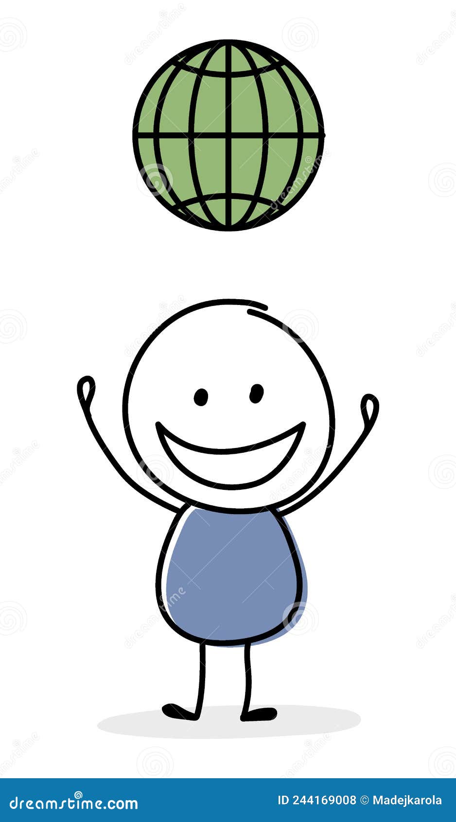 Happy Stickman with Globe - Internet Web Symbol. Vector Stock Vector ...