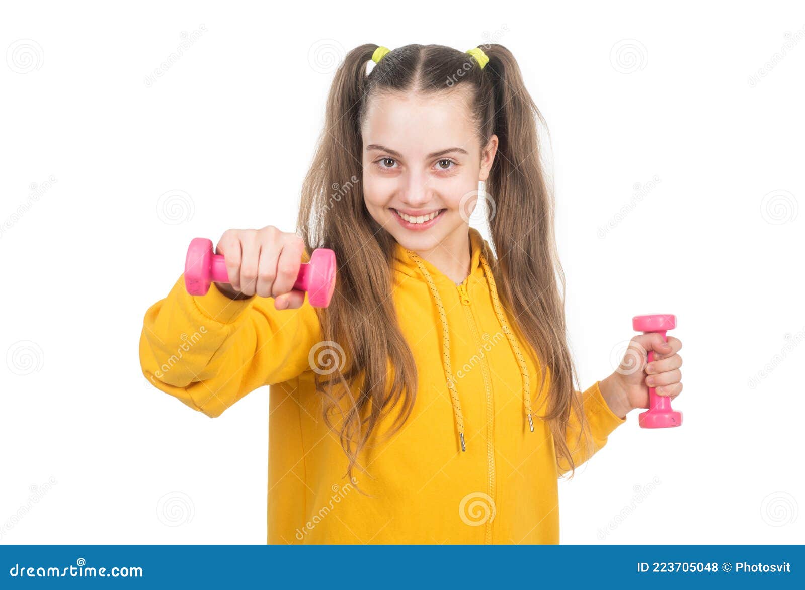Happy Strong Child Training with Barbells Isolated on White, Exercise ...