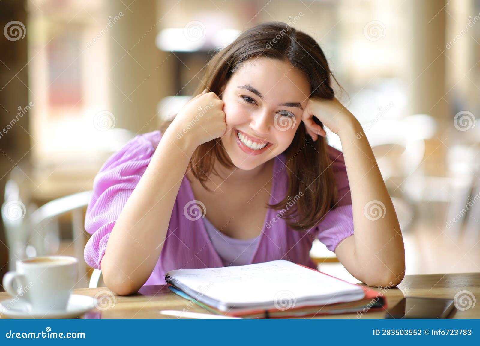Happy Student in a Bar Looks at Camera Stock Photo - Image of teenager ...