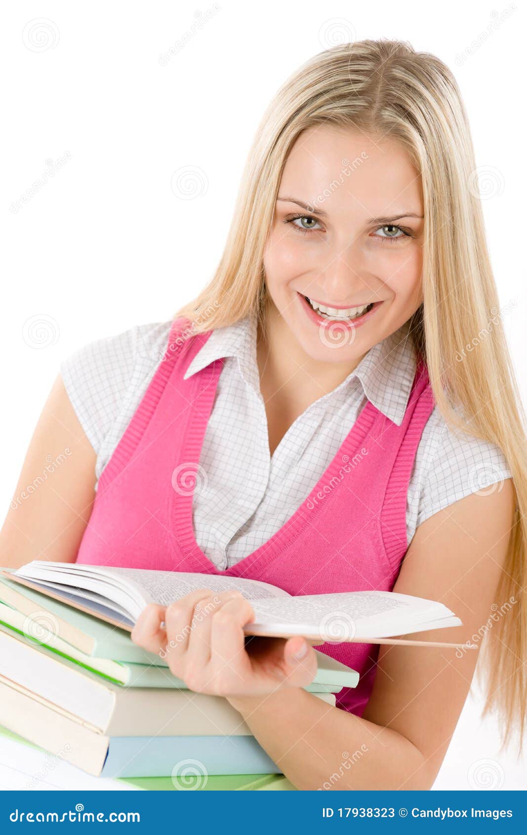 Happy Student with Book on White Stock Image - Image of happy, alone ...