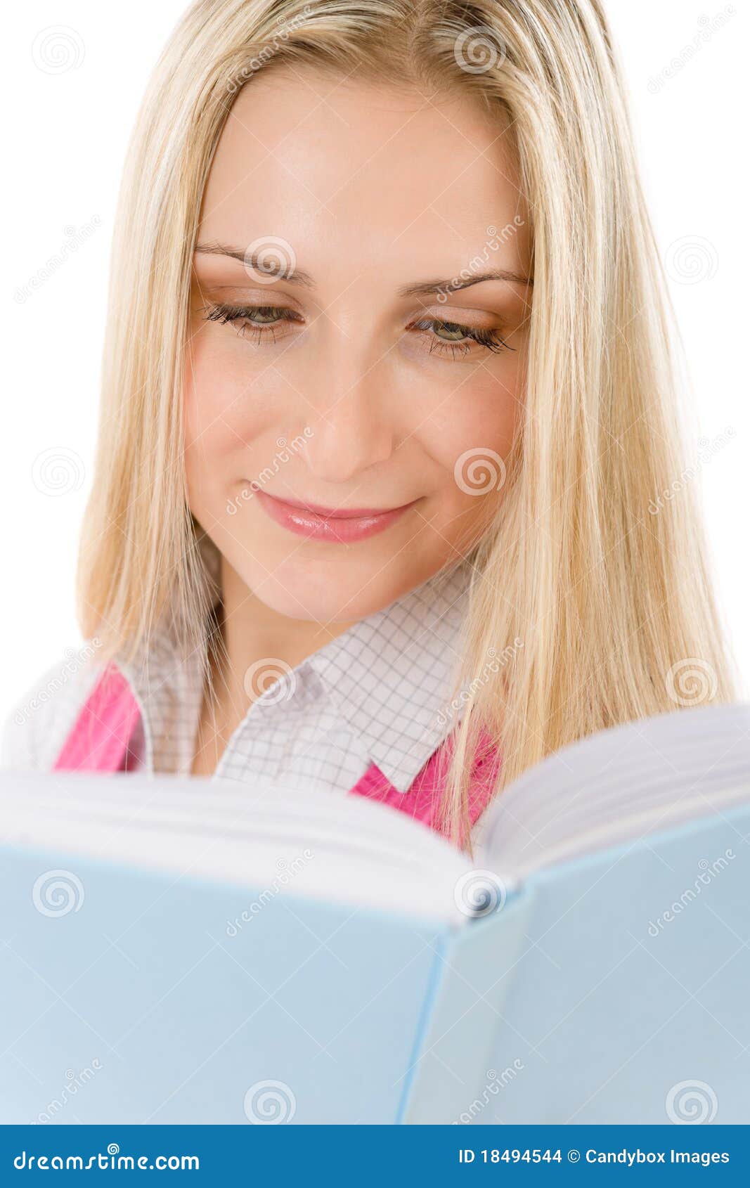 Happy Student with Book on White Stock Photo - Image of woman, smile ...