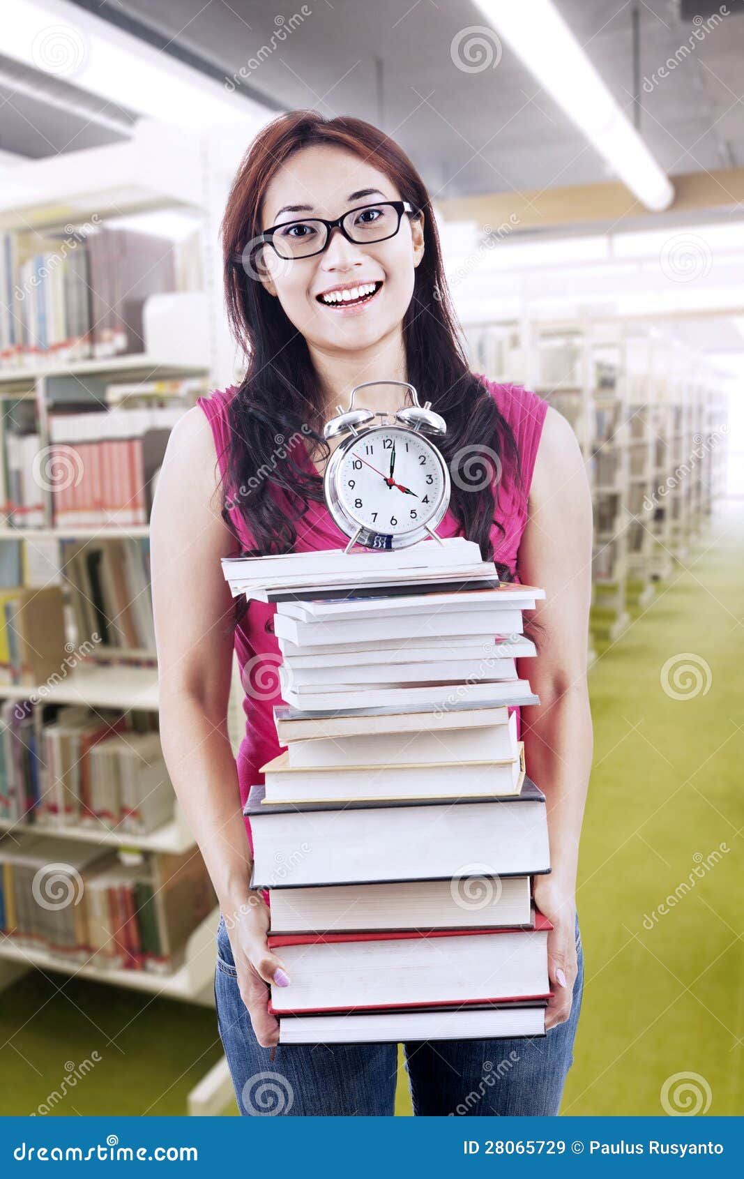 Happy Student with Books and Clock Stock Image - Image of exam ...