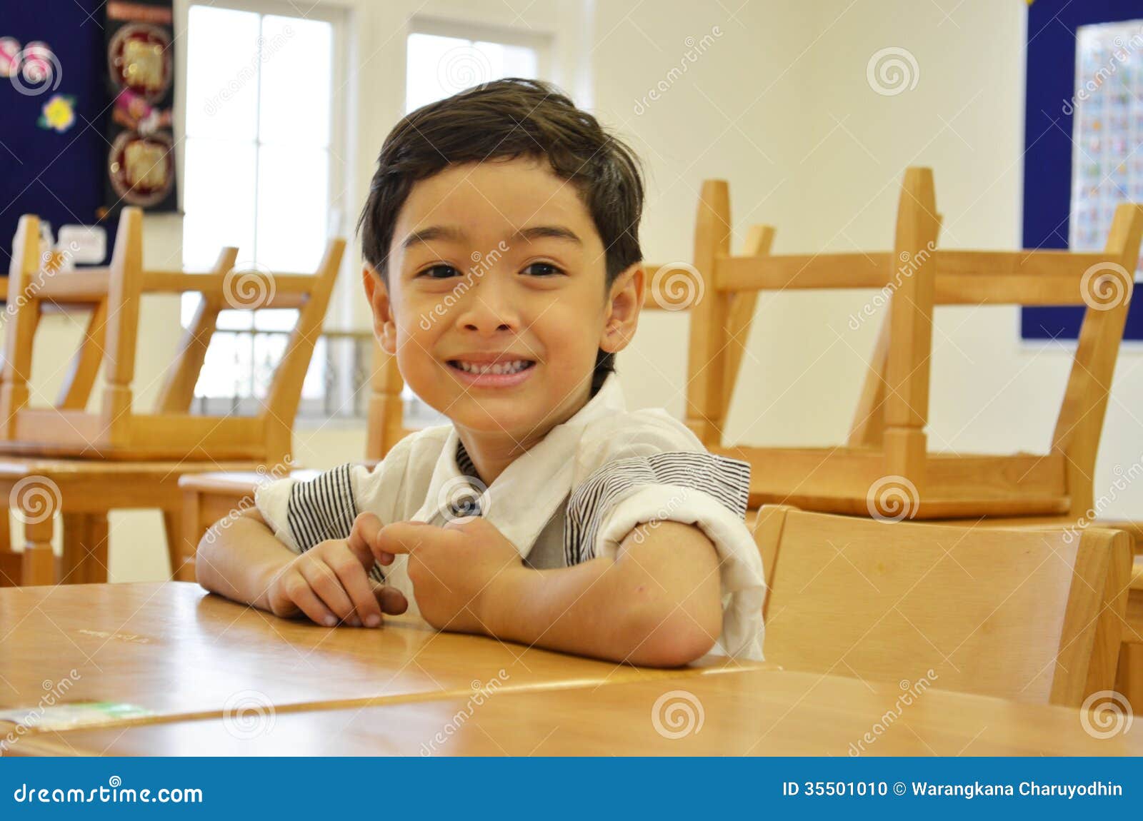 Happy Student Boy in Classrrom Stock Photo - Image of international ...