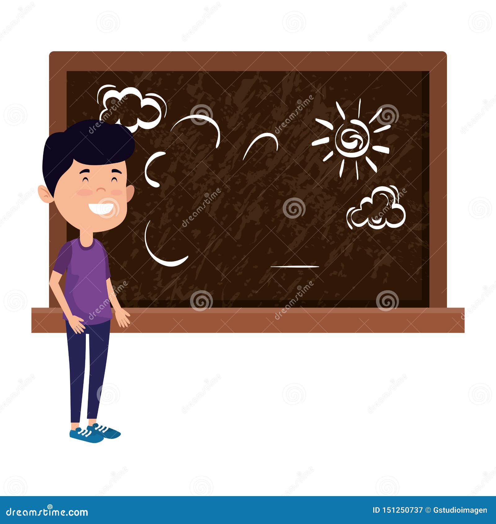 Happy Student Boy Drawing in Chalkboard Stock Illustration ...