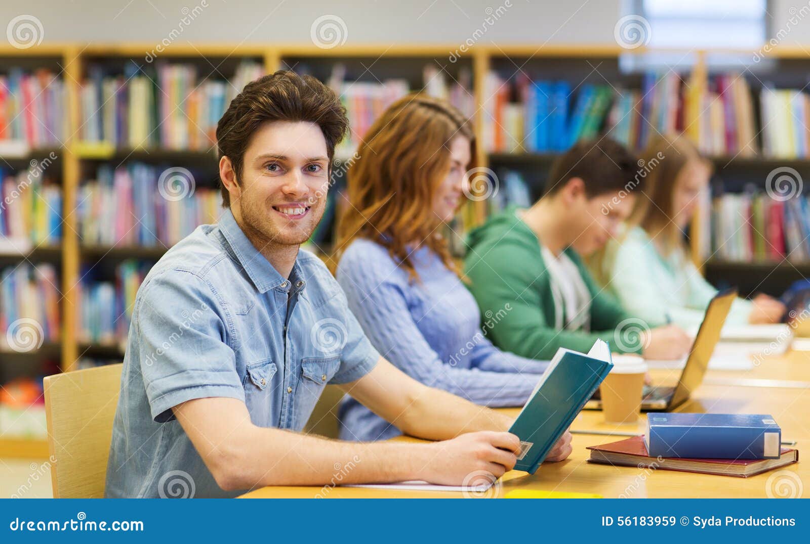 Happy Student Boy Reading Books in Library Stock Image - Image of ...
