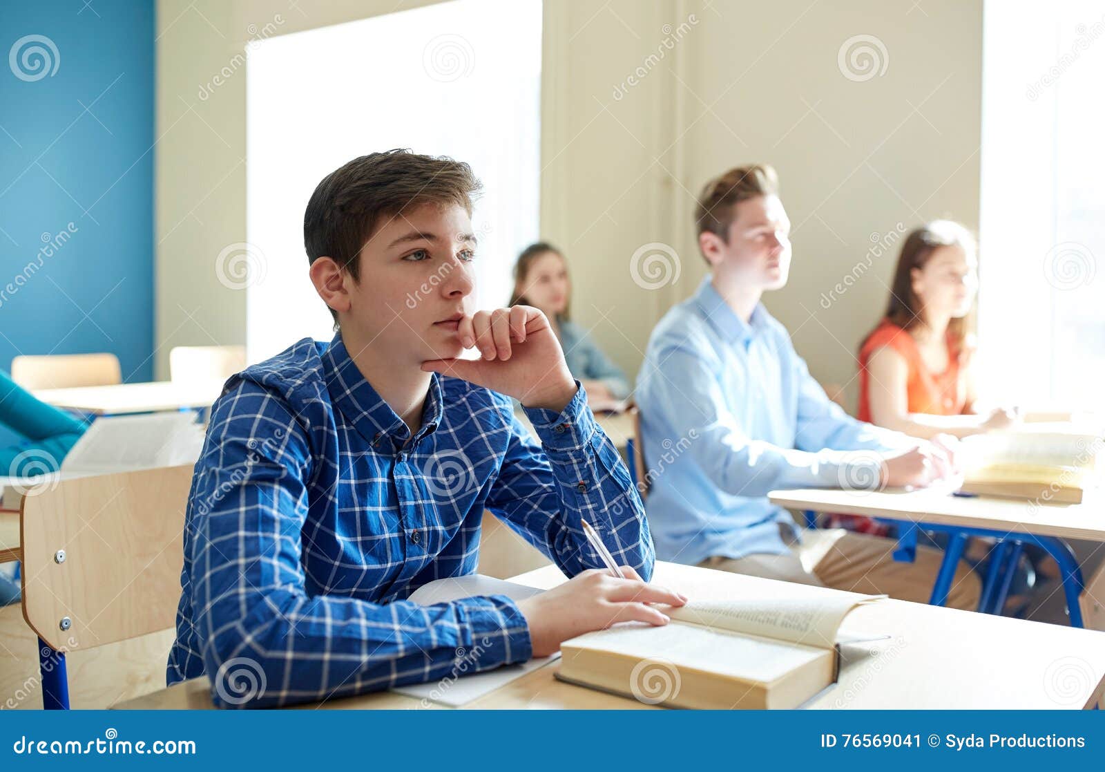 Happy Student Boy at School Lesson Stock Image - Image of knowledge ...