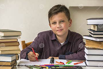Happy Student Doing Homework. Stock Photo - Image of schoolboy, small ...