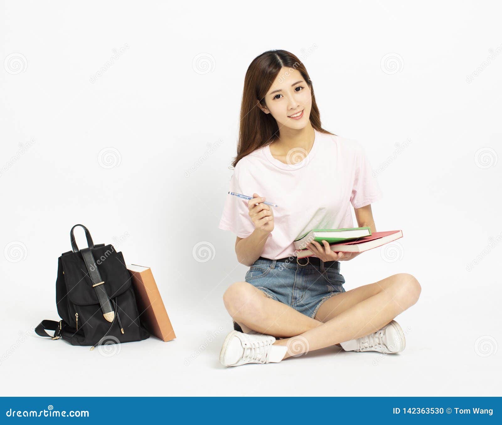 Student Girl with Backpack and Books Stock Photo - Image of ...
