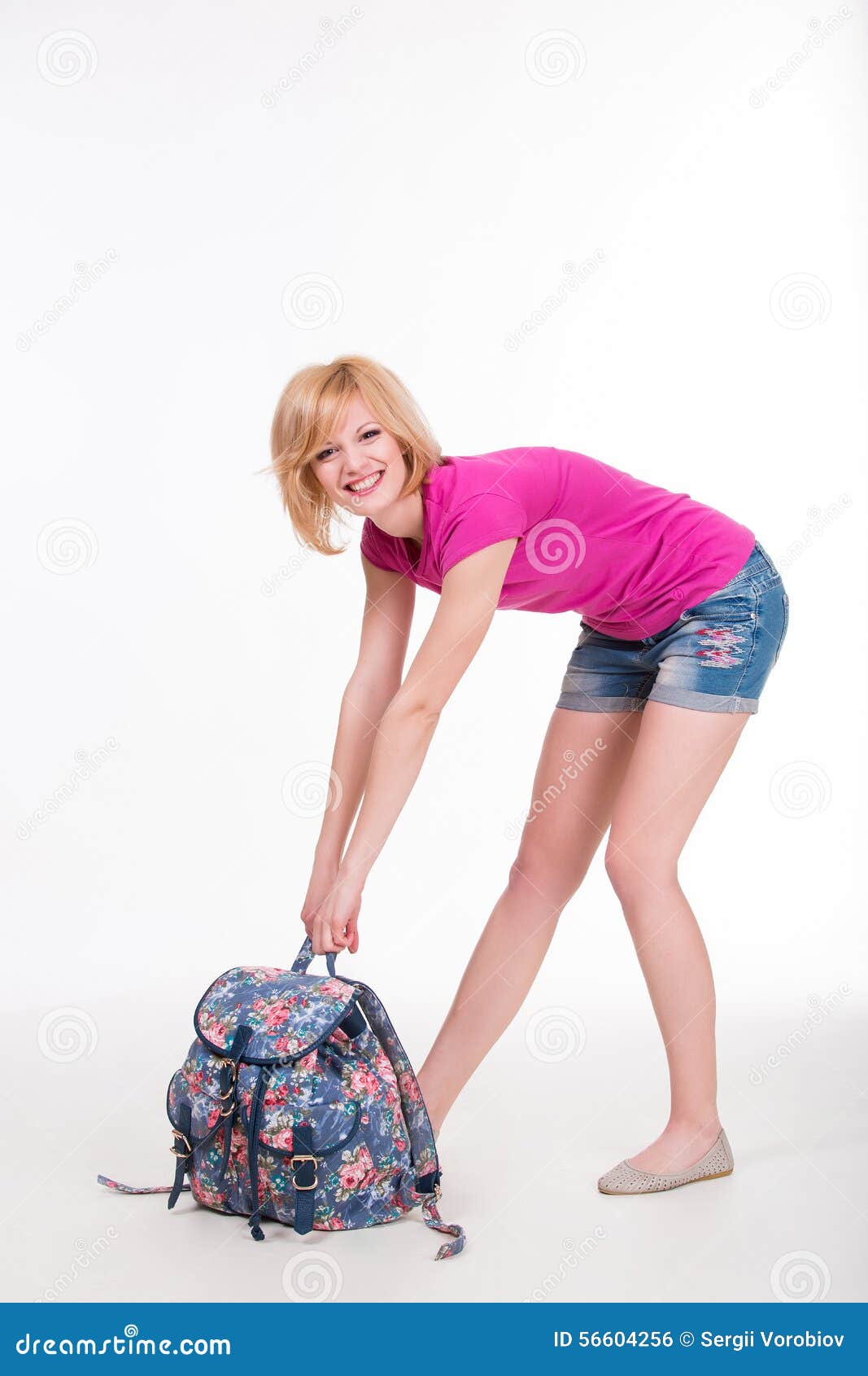 Happy Student Girl with Backpack Standing and Stock Photo - Image of ...