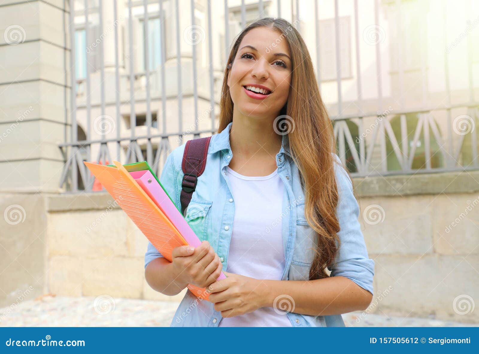Happy Student Girl Looking in Front of Her Outdoors Stock Photo - Image ...
