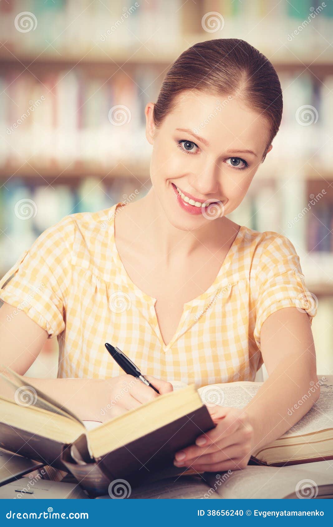 Happy Student Girl Reading Books Stock Photo - Image of casual, female ...