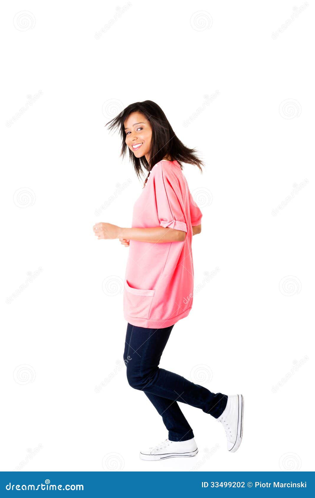 Happy student girl running stock photo. Image of blue - 33499202