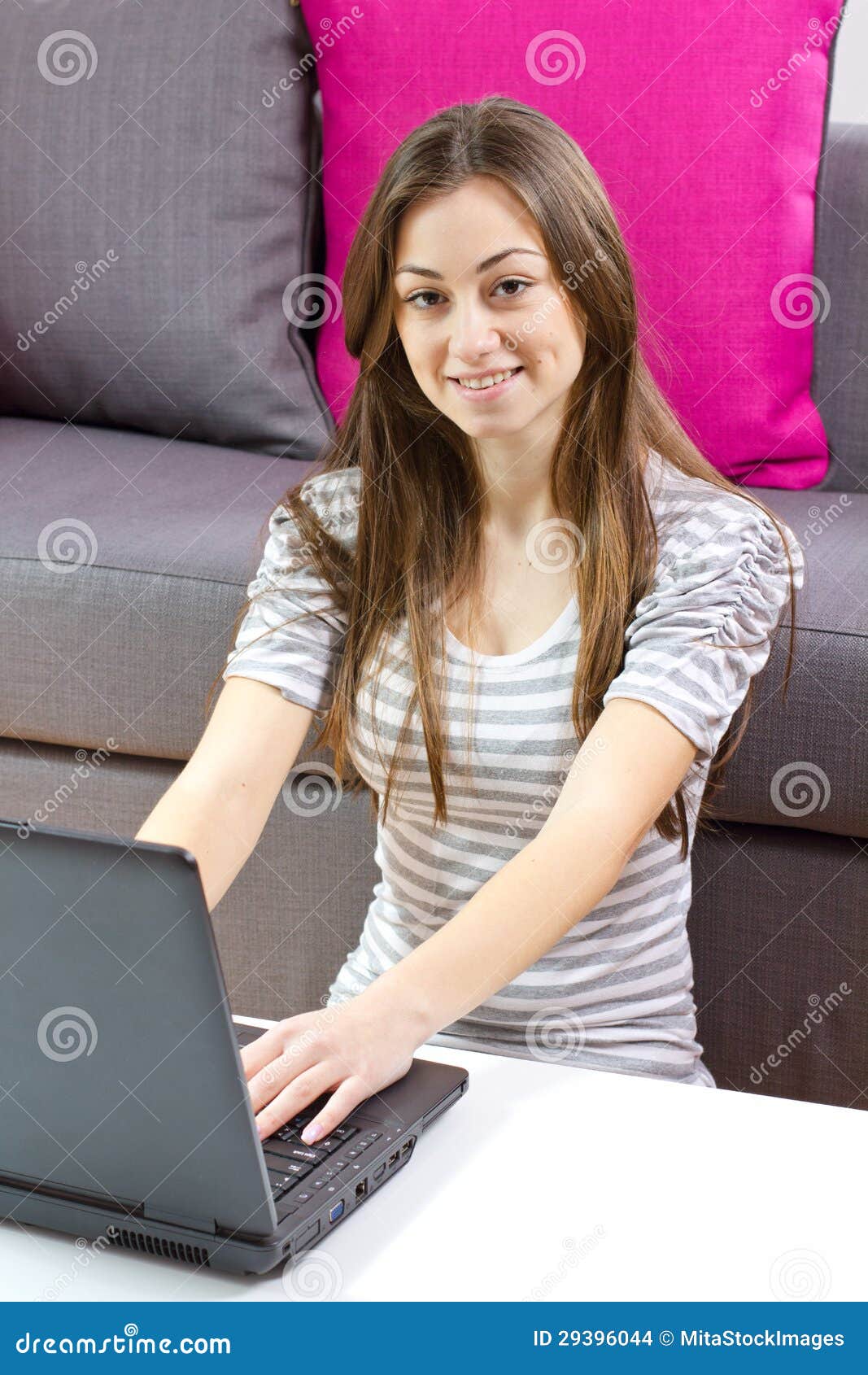 Happy Student Girl Using Laptop Stock Photo - Image of beauty, people ...