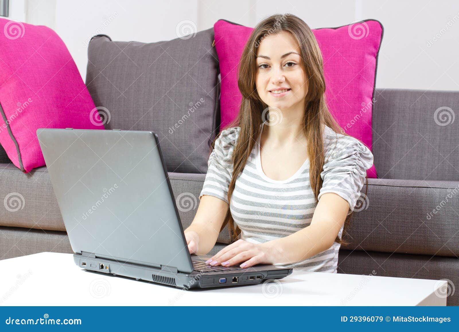 Happy Student Girl Using Laptop Stock Image - Image of leisure, lovely ...