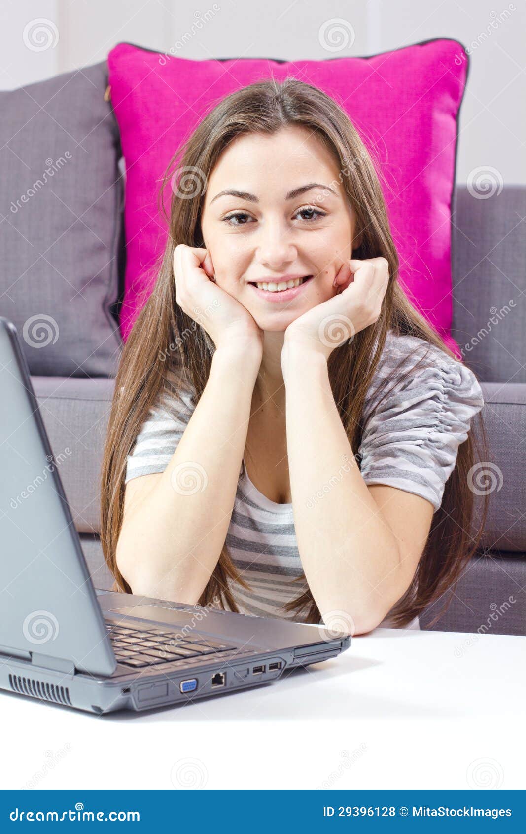 Happy Student Girl Using Laptop Stock Photo - Image of casual ...