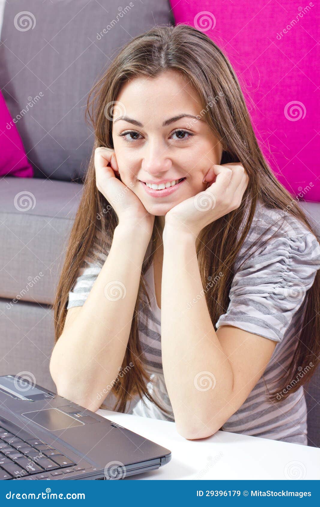 Happy Student Girl Using Laptop Stock Image - Image of confident ...