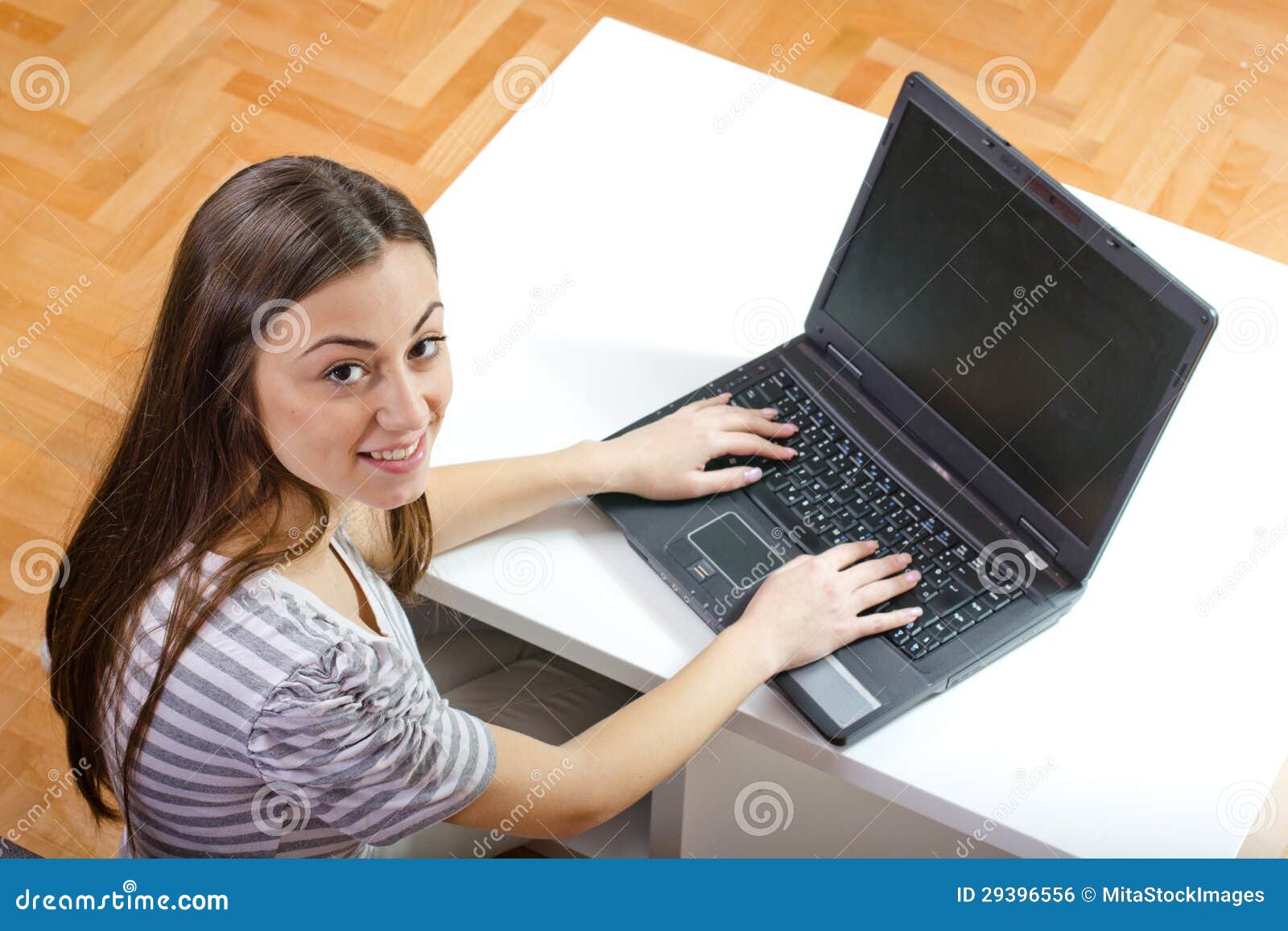 Happy Student Girl Using Laptop Stock Photo - Image of comfortable ...