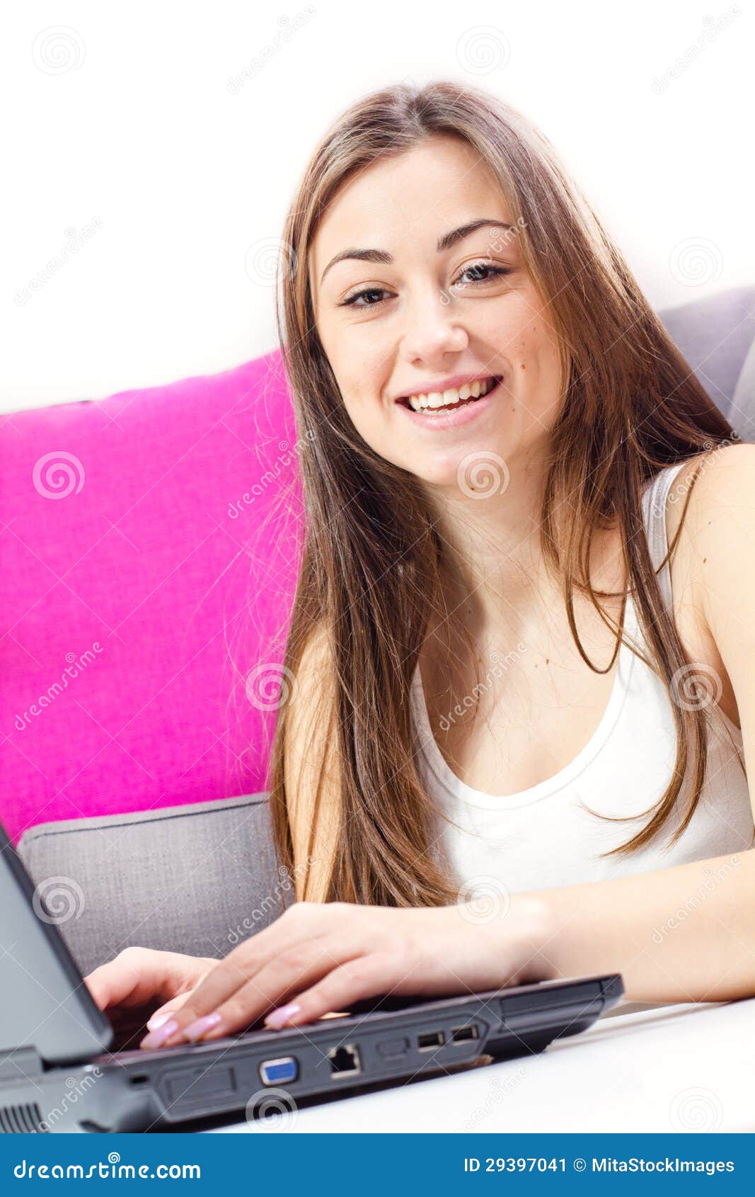 Happy Student Girl Using Laptop Stock Image - Image of caucasian ...