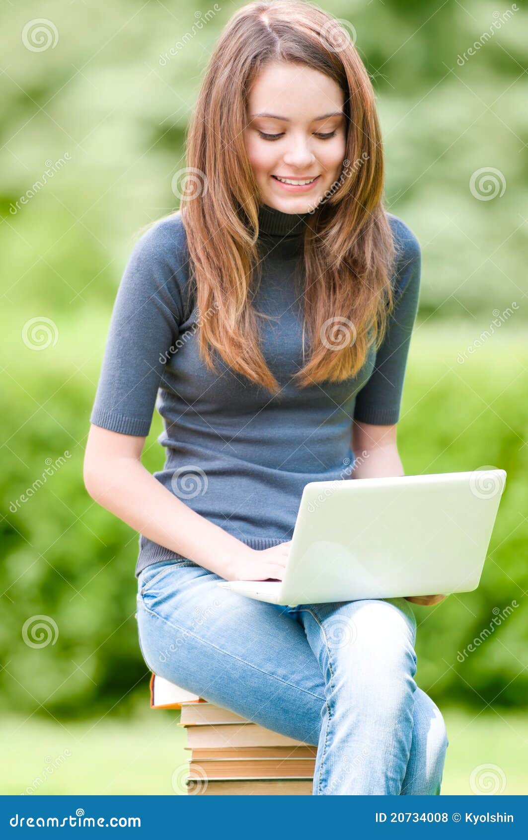 Happy Student Girl Working on Laptop Computer Stock Photo - Image of ...