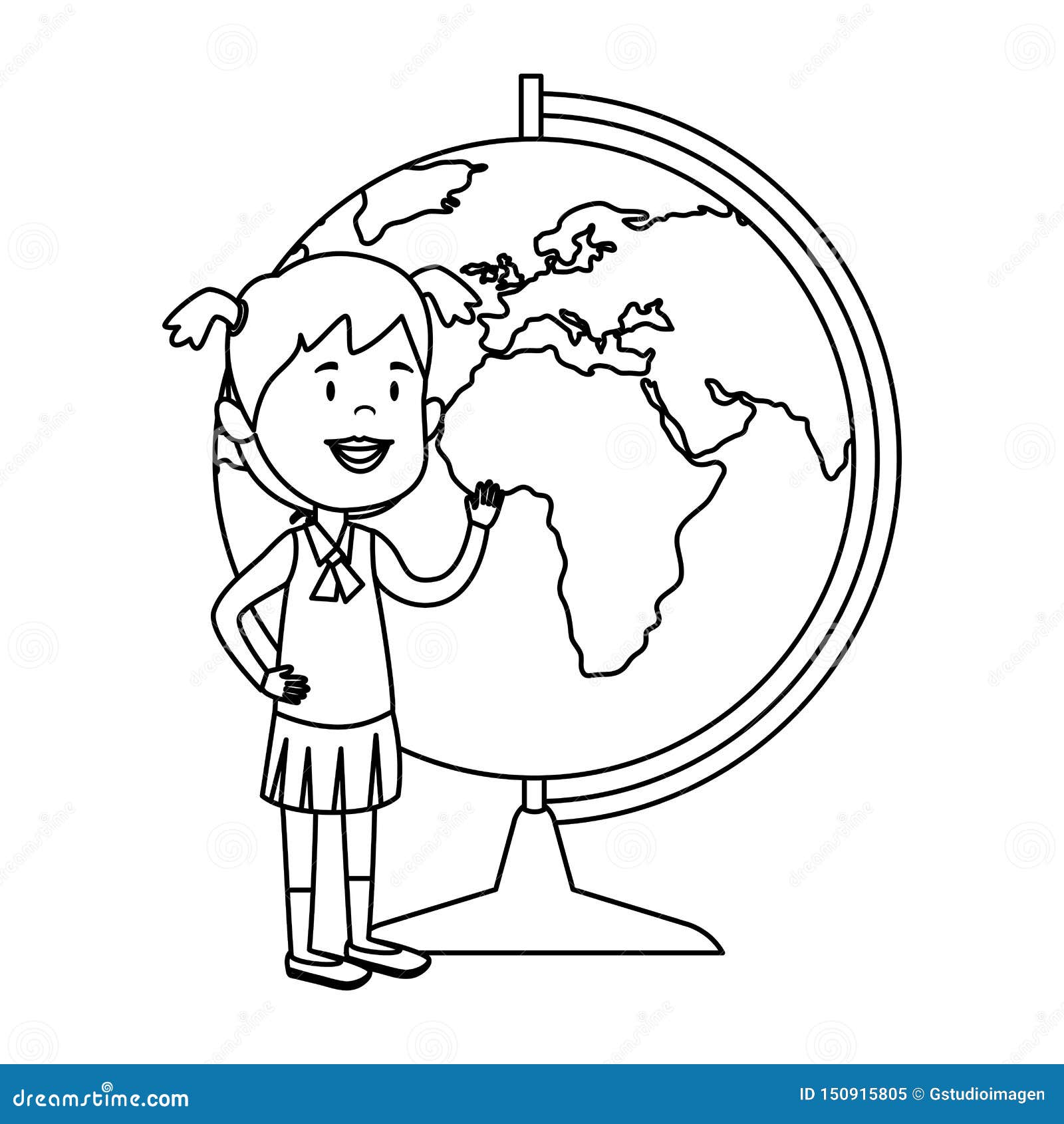 Happy Student Girl with World Map Supply Stock Illustration ...