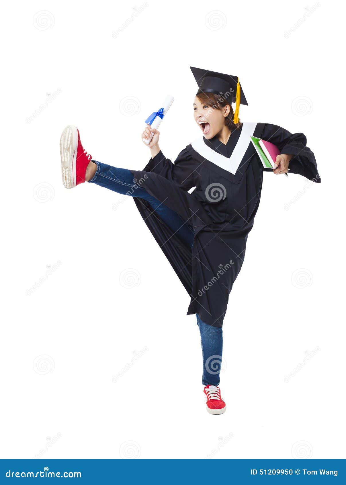 Happy Student in Graduate Robe Dancing Stock Photo - Image of jump ...