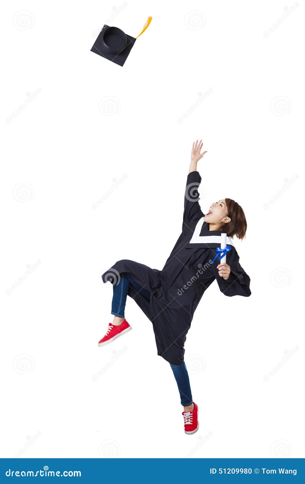 Happy Student in Graduate Robe Dancing Stock Photo - Image of gown ...