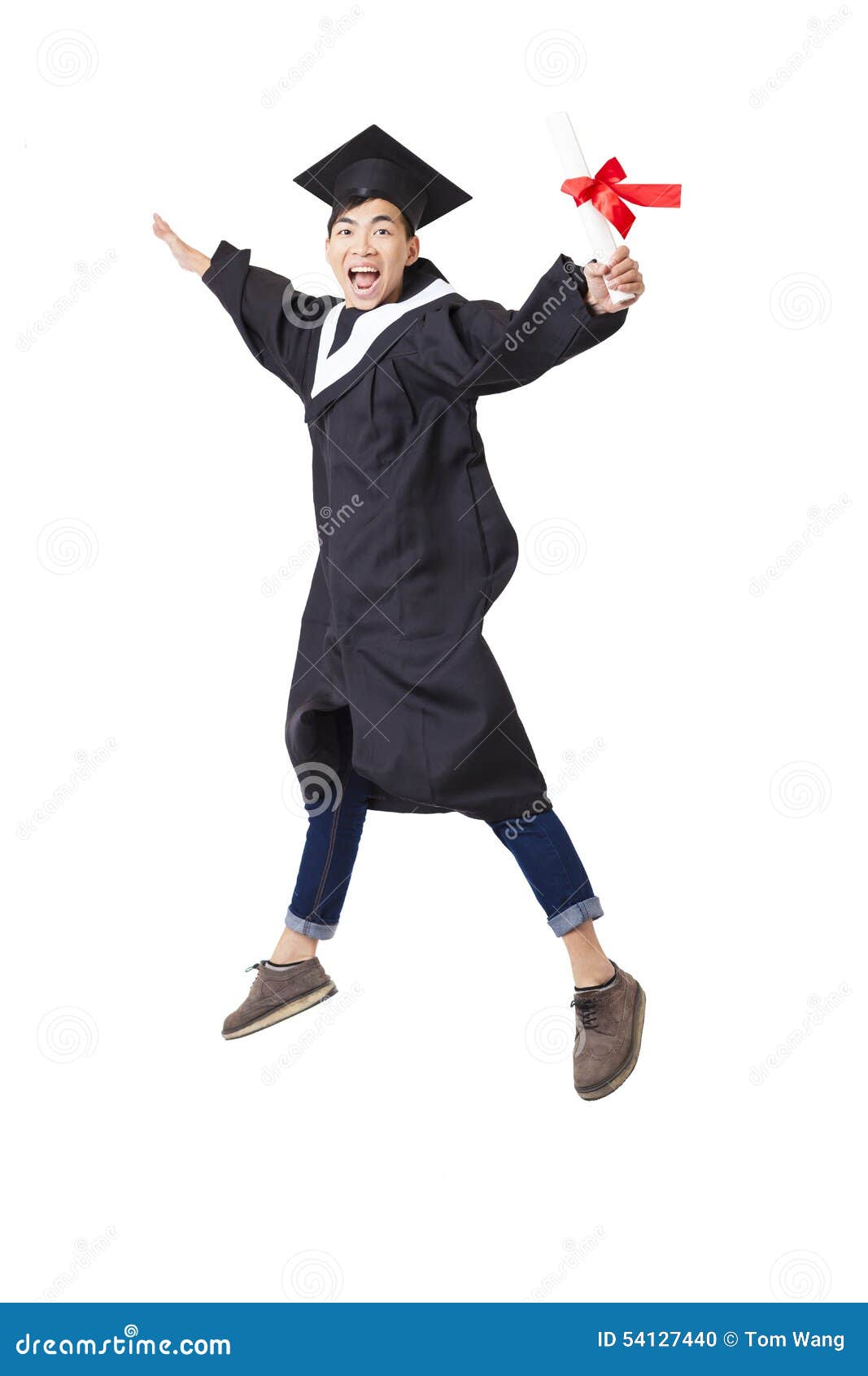 Happy Student in Graduate Robe Jumping Stock Photo - Image of chinese ...