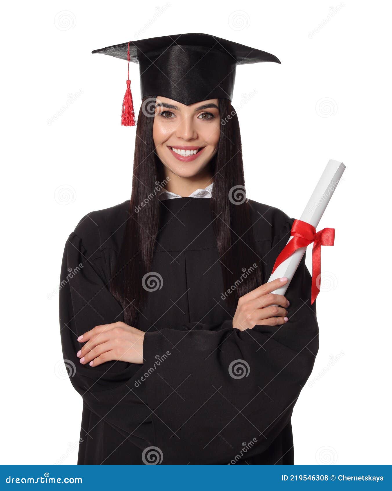 Happy Student with Graduation Hat and Diploma on White Background Stock ...
