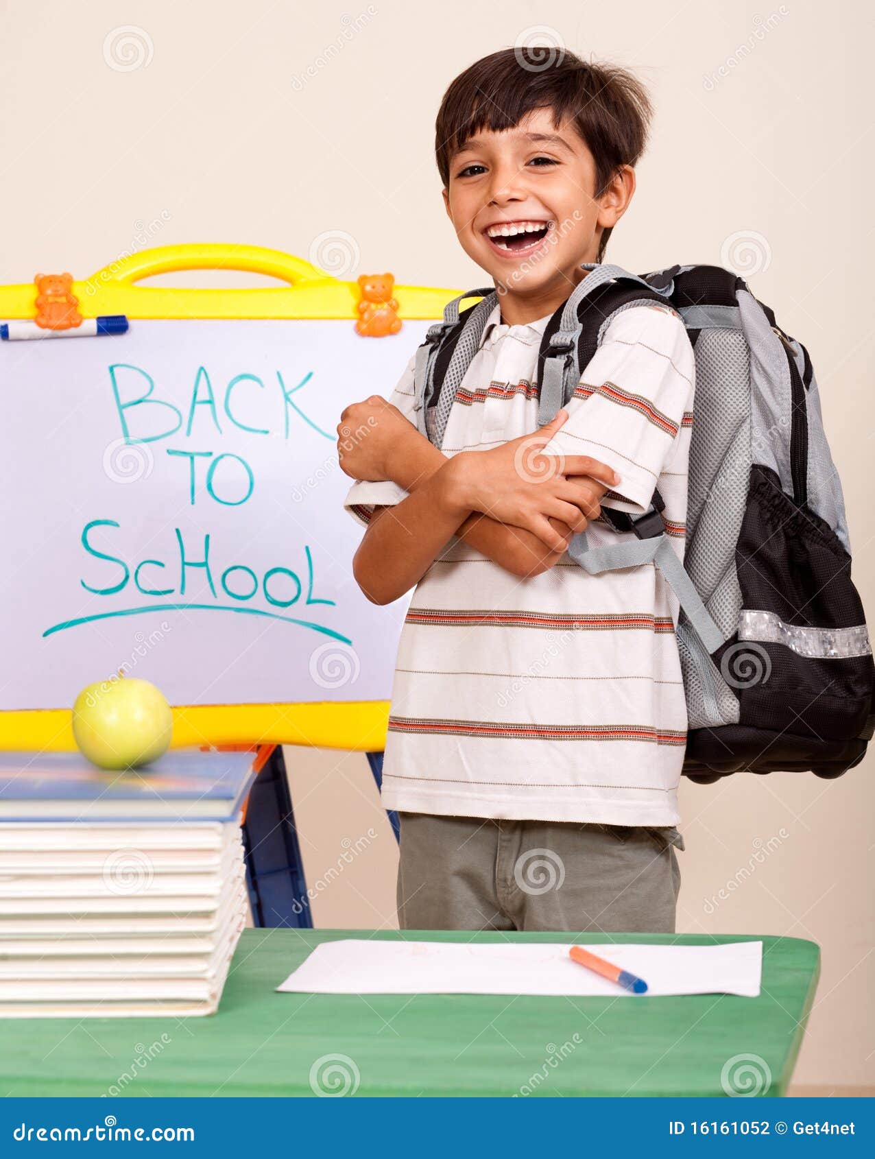 Happy Student in His Classroom Stock Photo - Image of preschool, cute ...