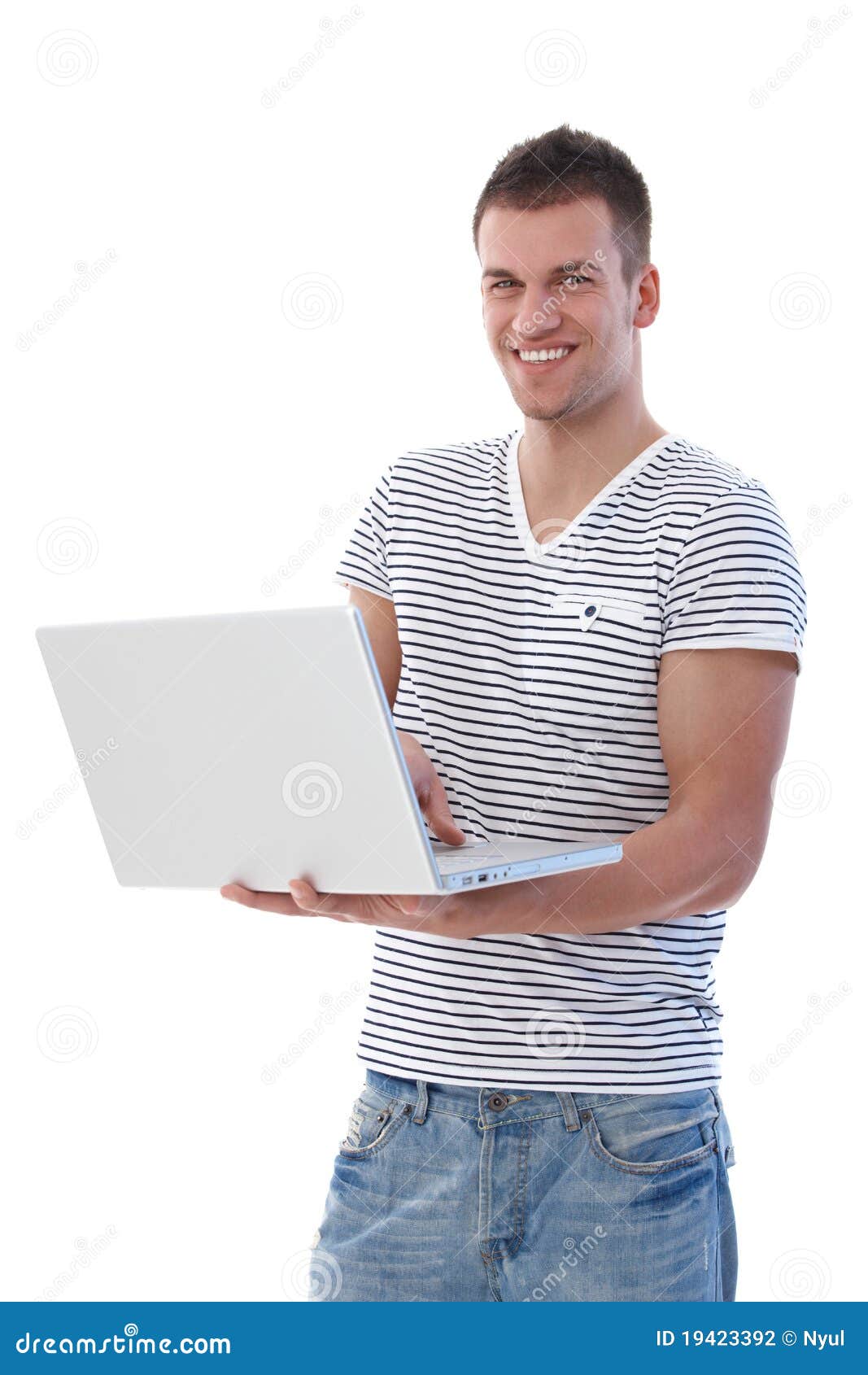 Happy Student with Laptop Smiling Stock Photo - Image of european ...