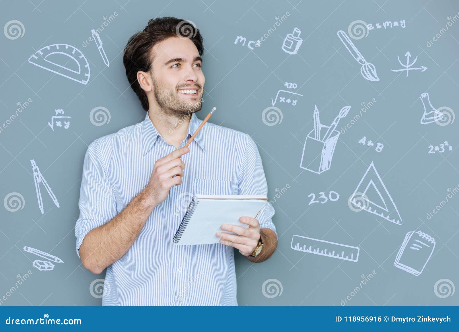 Happy Student Looking Glad while Being at the Math Lesson Stock Photo ...