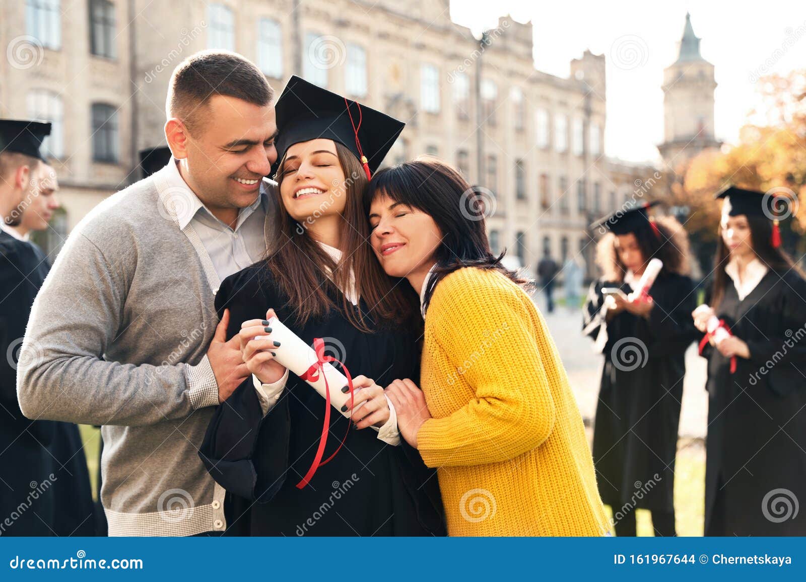 Happy Student with Parents after Graduation Ceremony Stock Photo ...