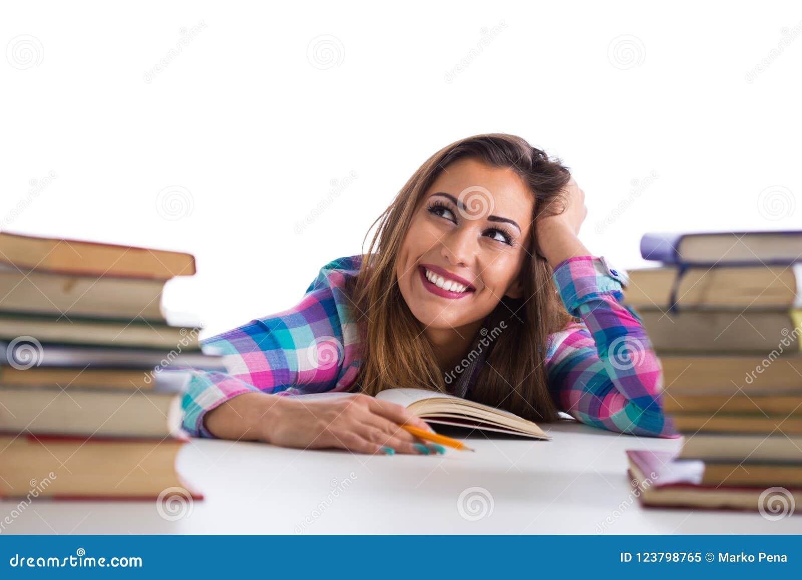 Happy Student Reading and Thinking Stock Image - Image of copy ...