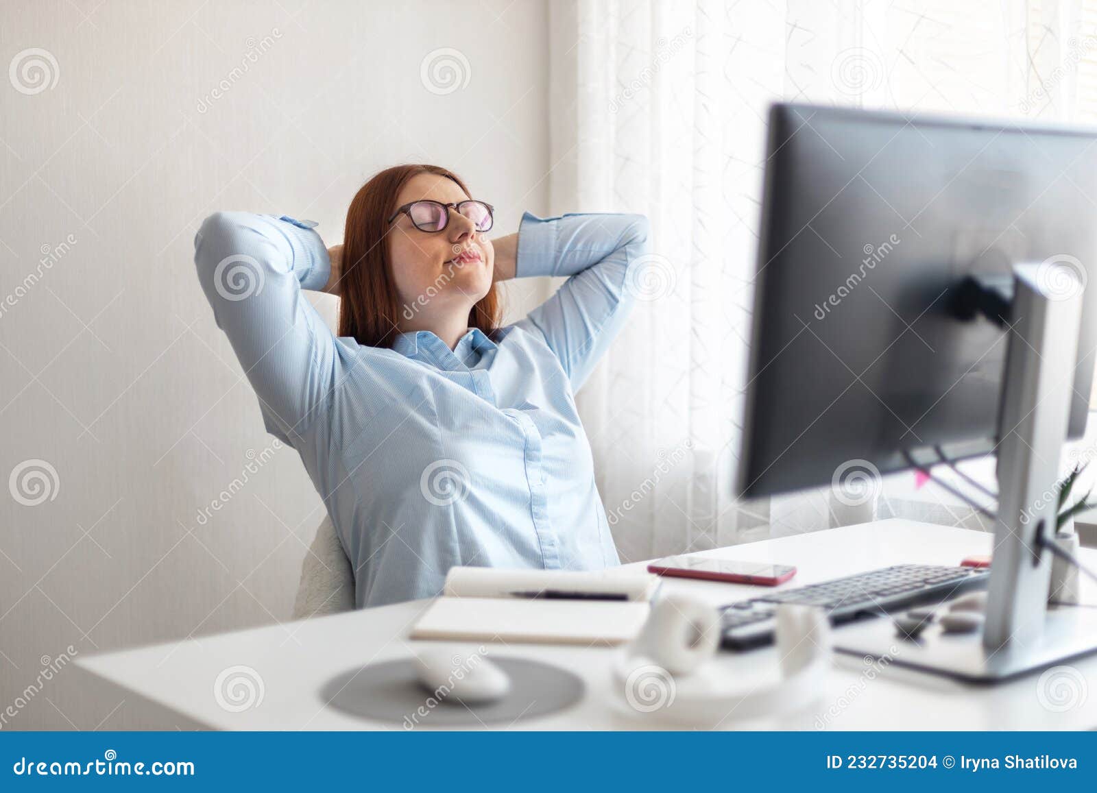 Happy Student Relaxing after Long Time of Distant Learning by PC at ...