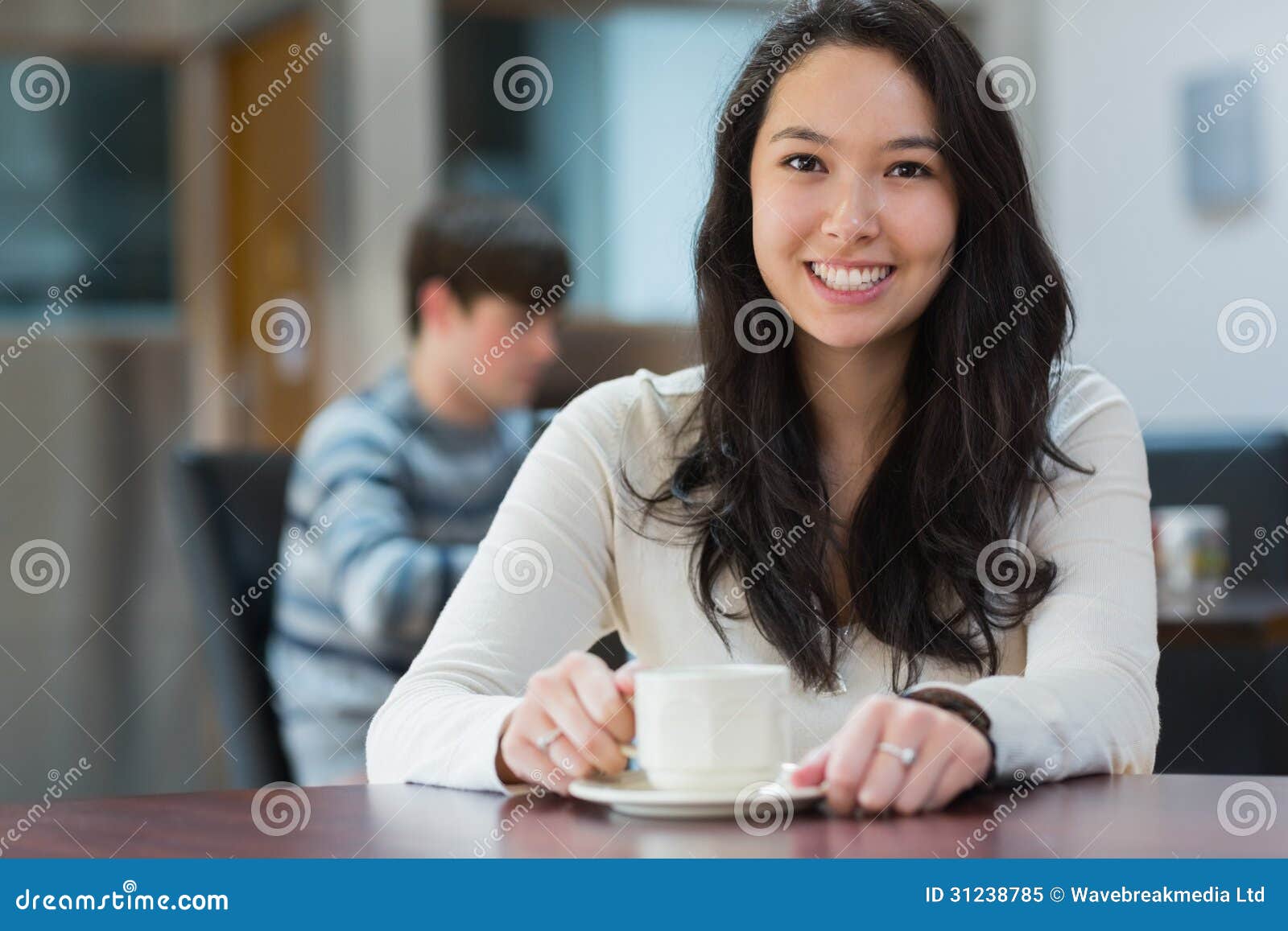 Happy Student Sitting in a Coffee Shop Stock Image - Image of brunette ...