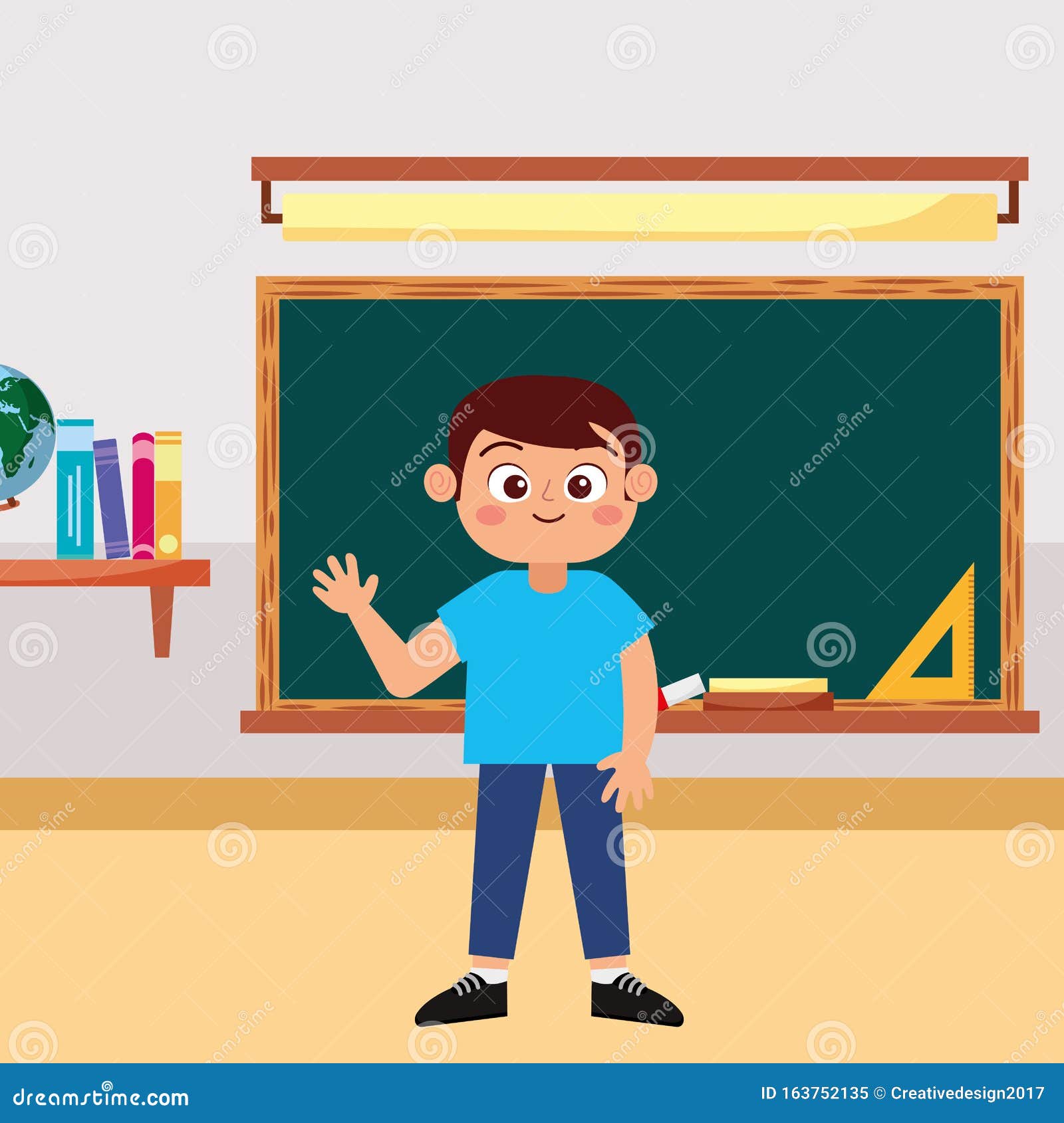 Happy Student Smiling Waving Hand at School Stock Vector - Illustration ...