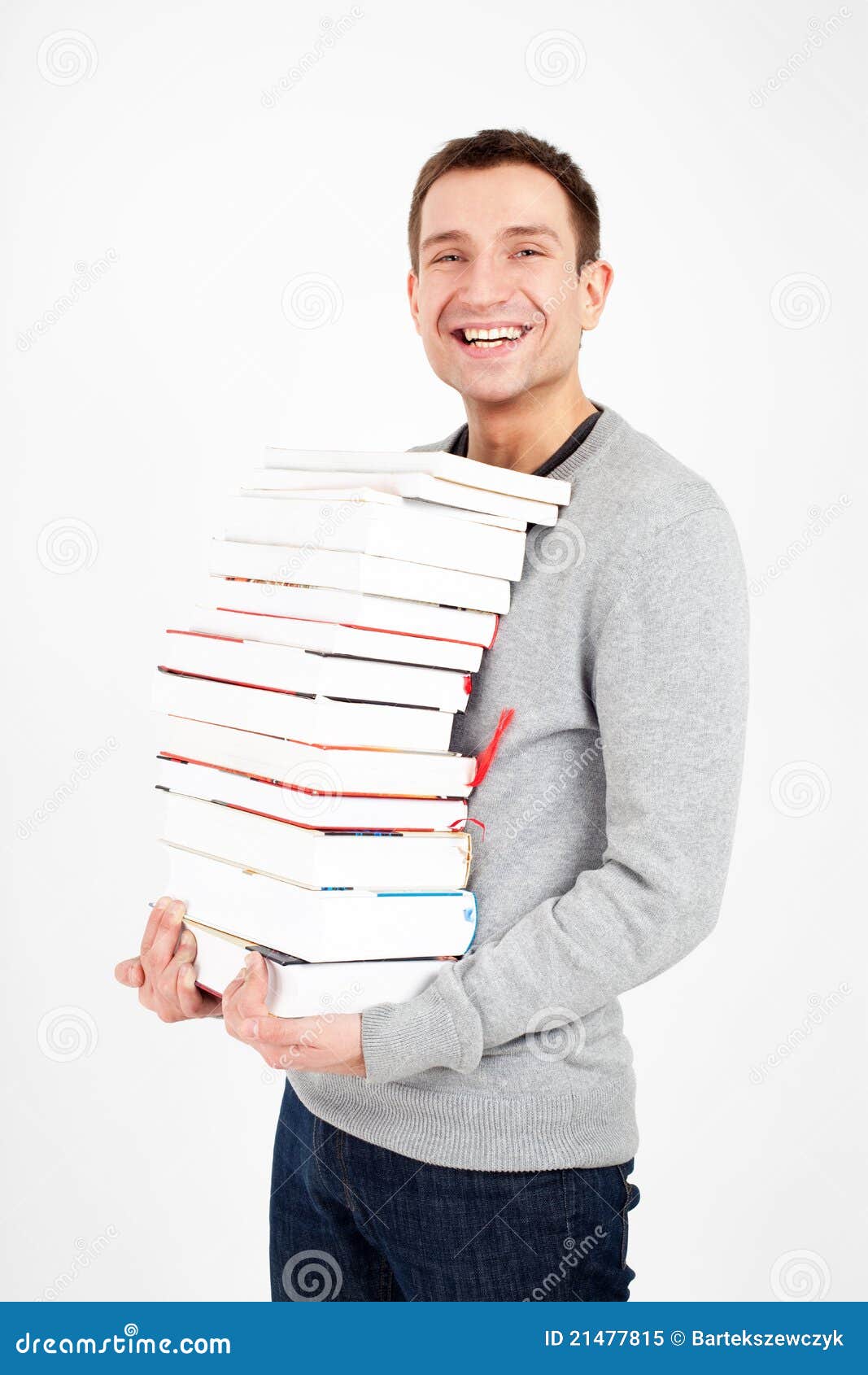 Happy Student with a Stack of Books Stock Image - Image of holding ...