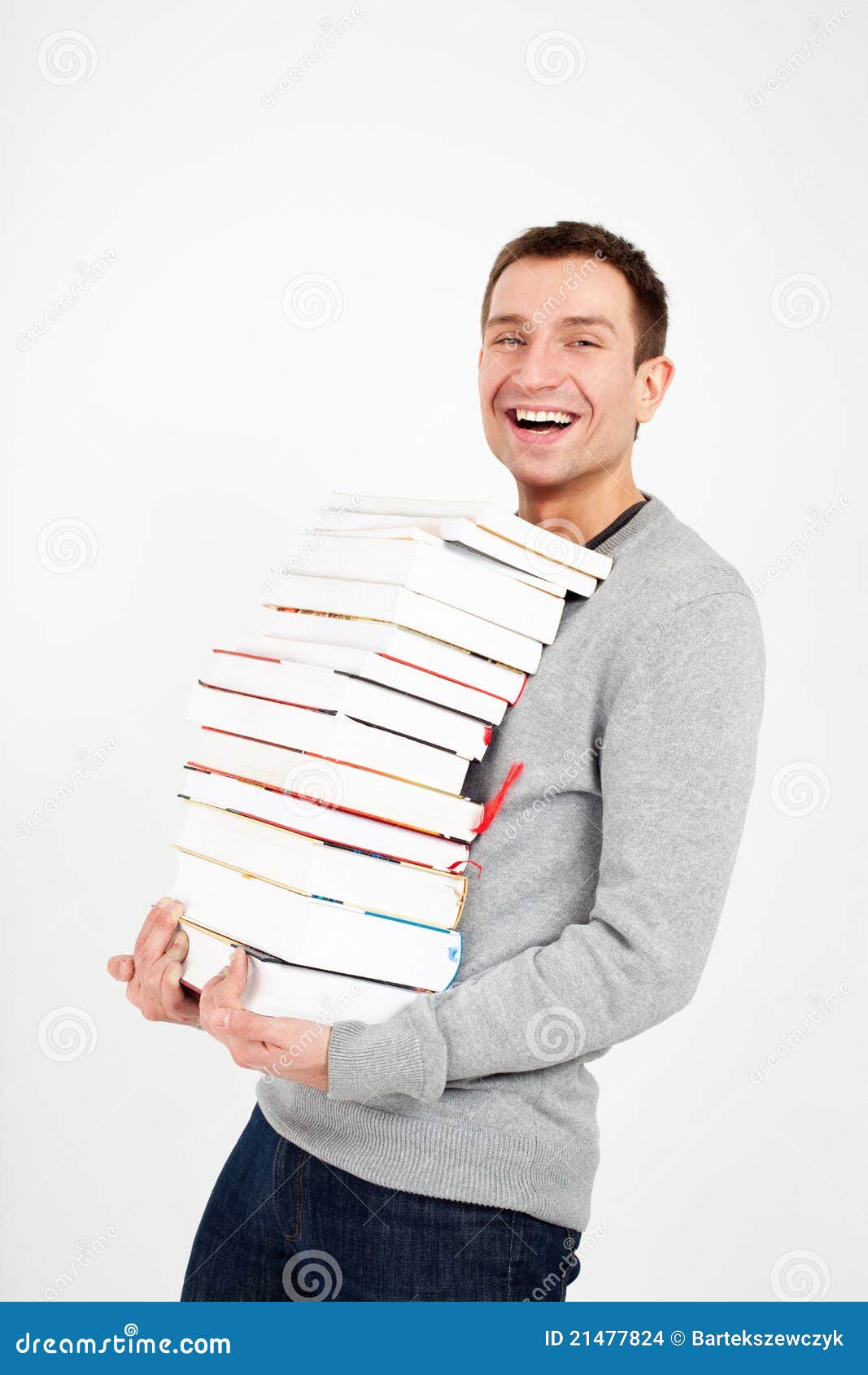 Happy Student with a Stack of Books Stock Photo - Image of positivity ...
