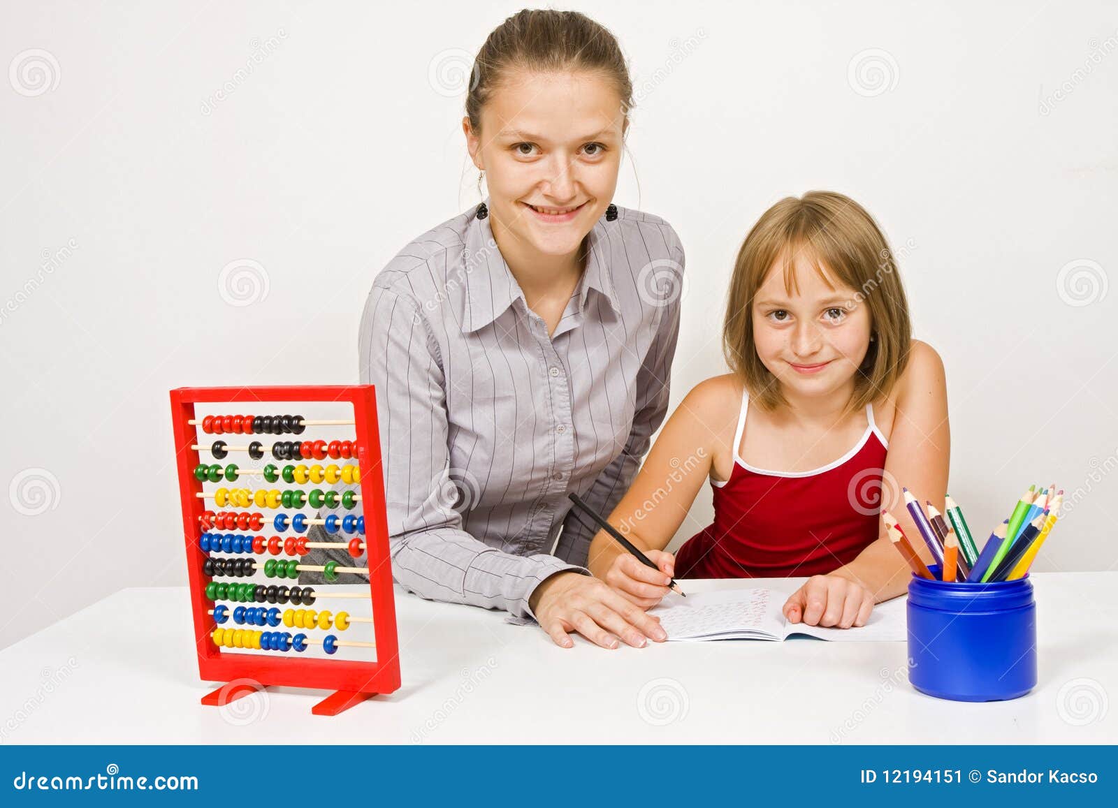 Happy Student and Teacher Learning Together Stock Image - Image of ...