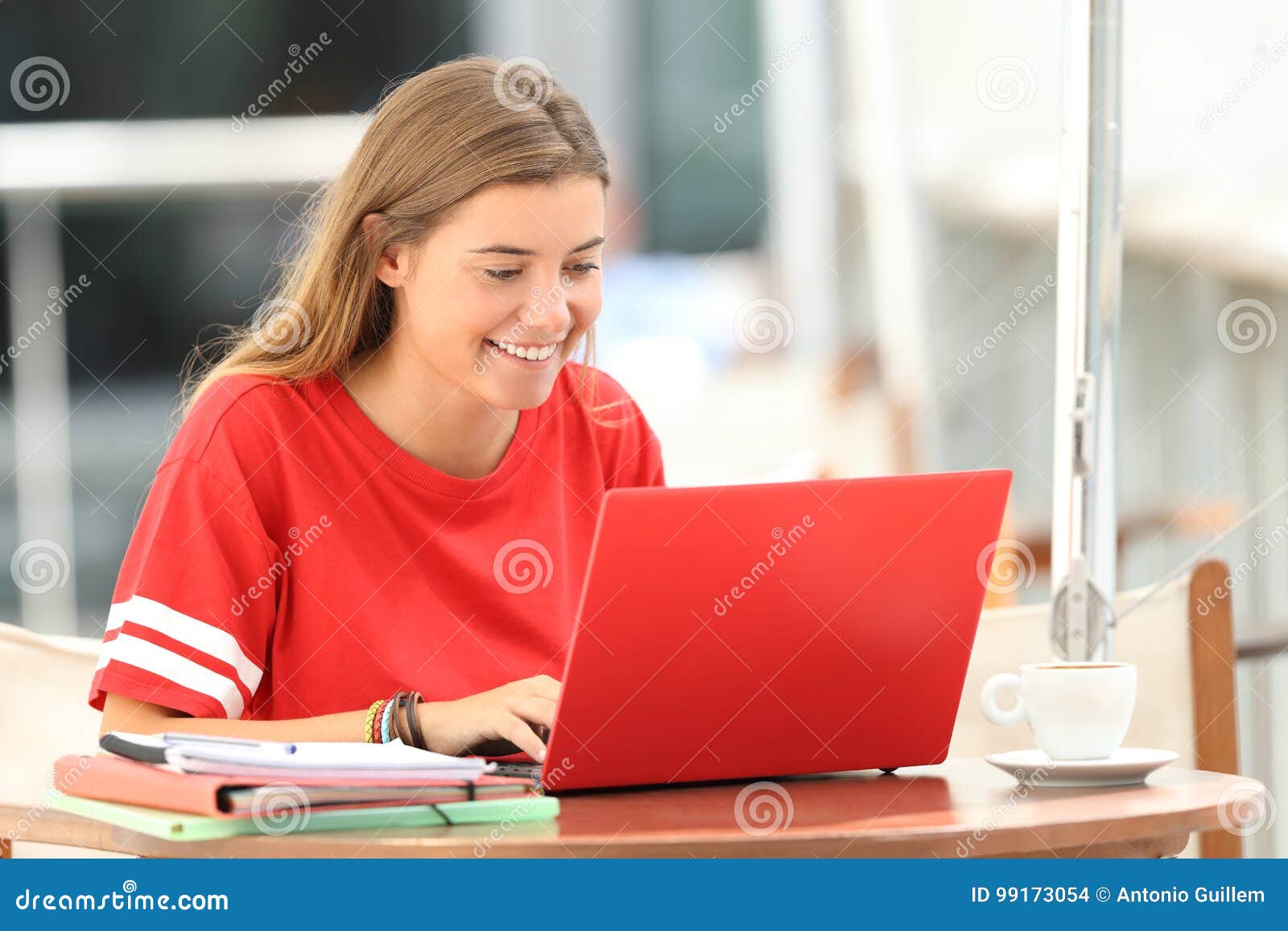 Happy Student Typing in a Laptop in a Bar Stock Photo - Image of ...
