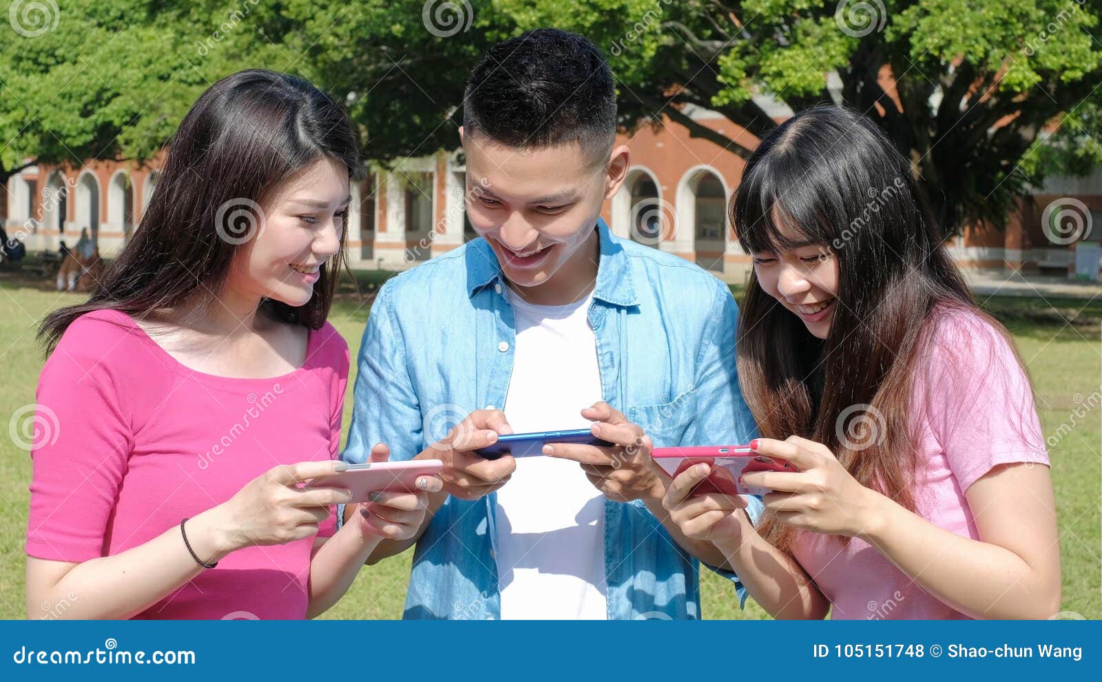 Happy student use phone stock photo. Image of education - 105151748