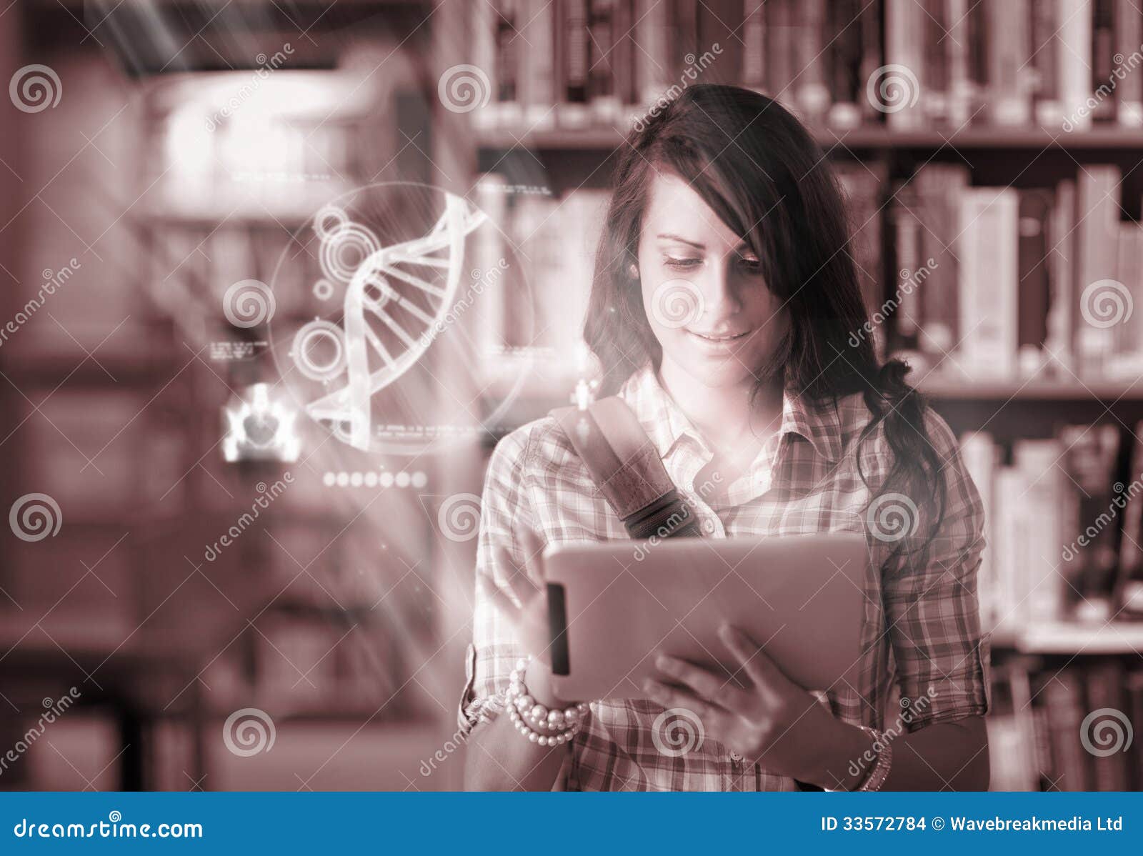 Happy Student Using Futuristic Interface To Learn about Science from ...