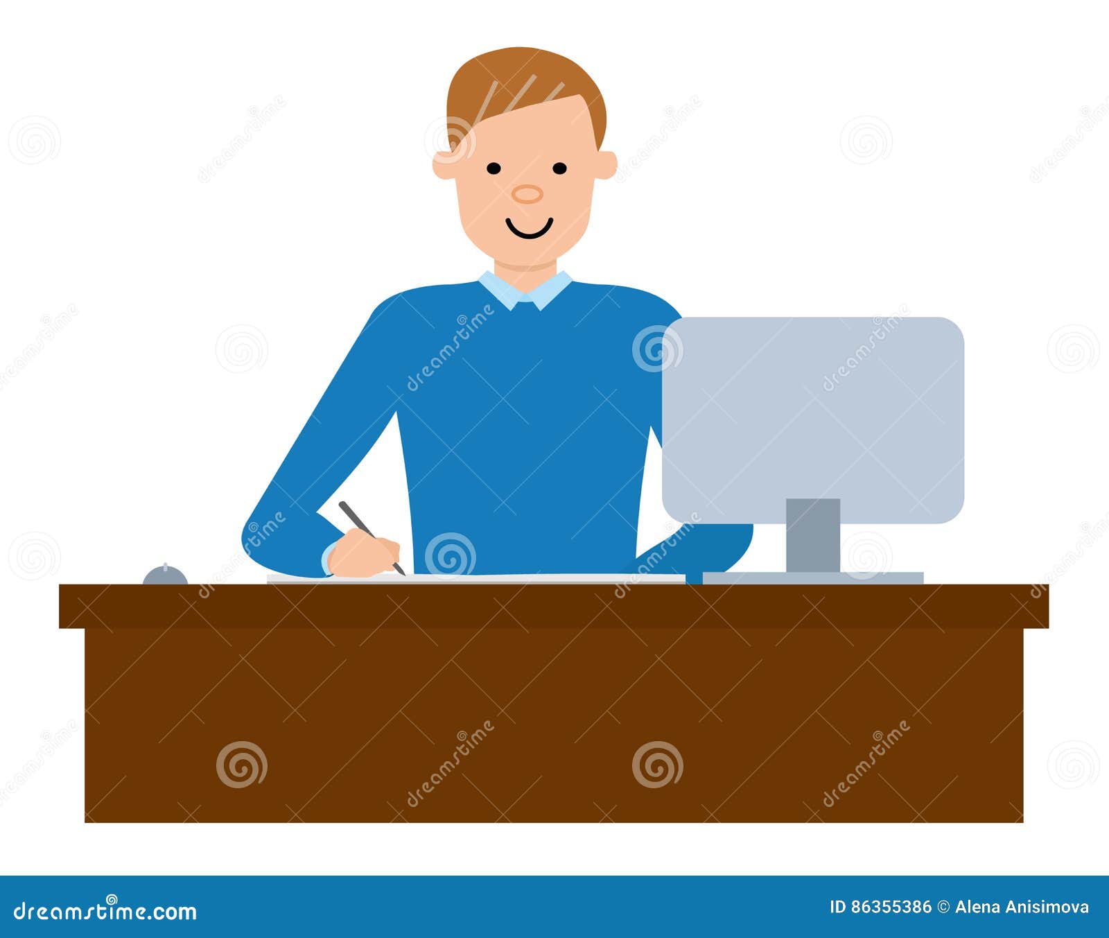 Happy Student Using Pc and Writing Notes. Stock Vector - Illustration ...