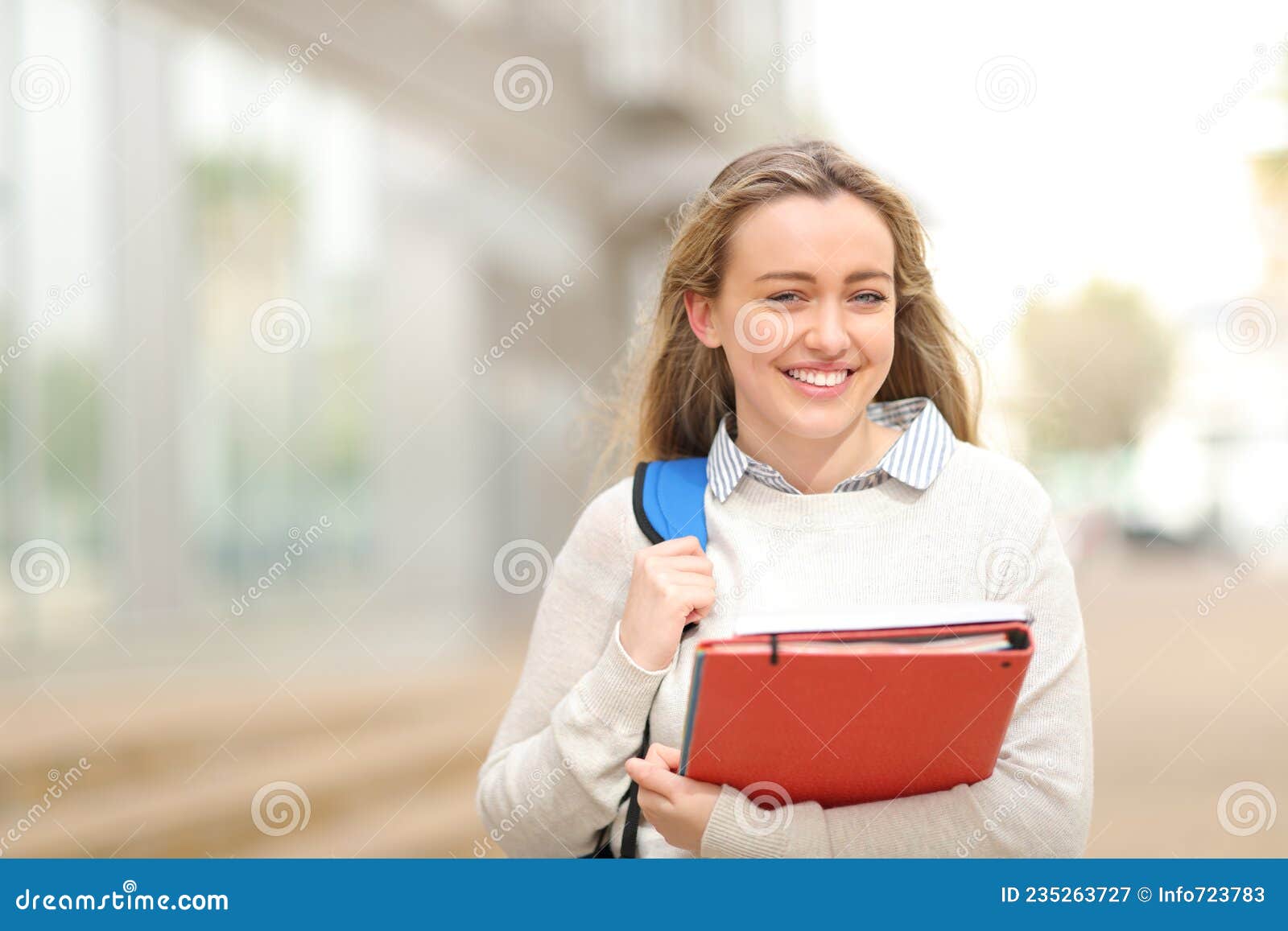 Happy Student Walking in the Street Stock Image - Image of adult ...