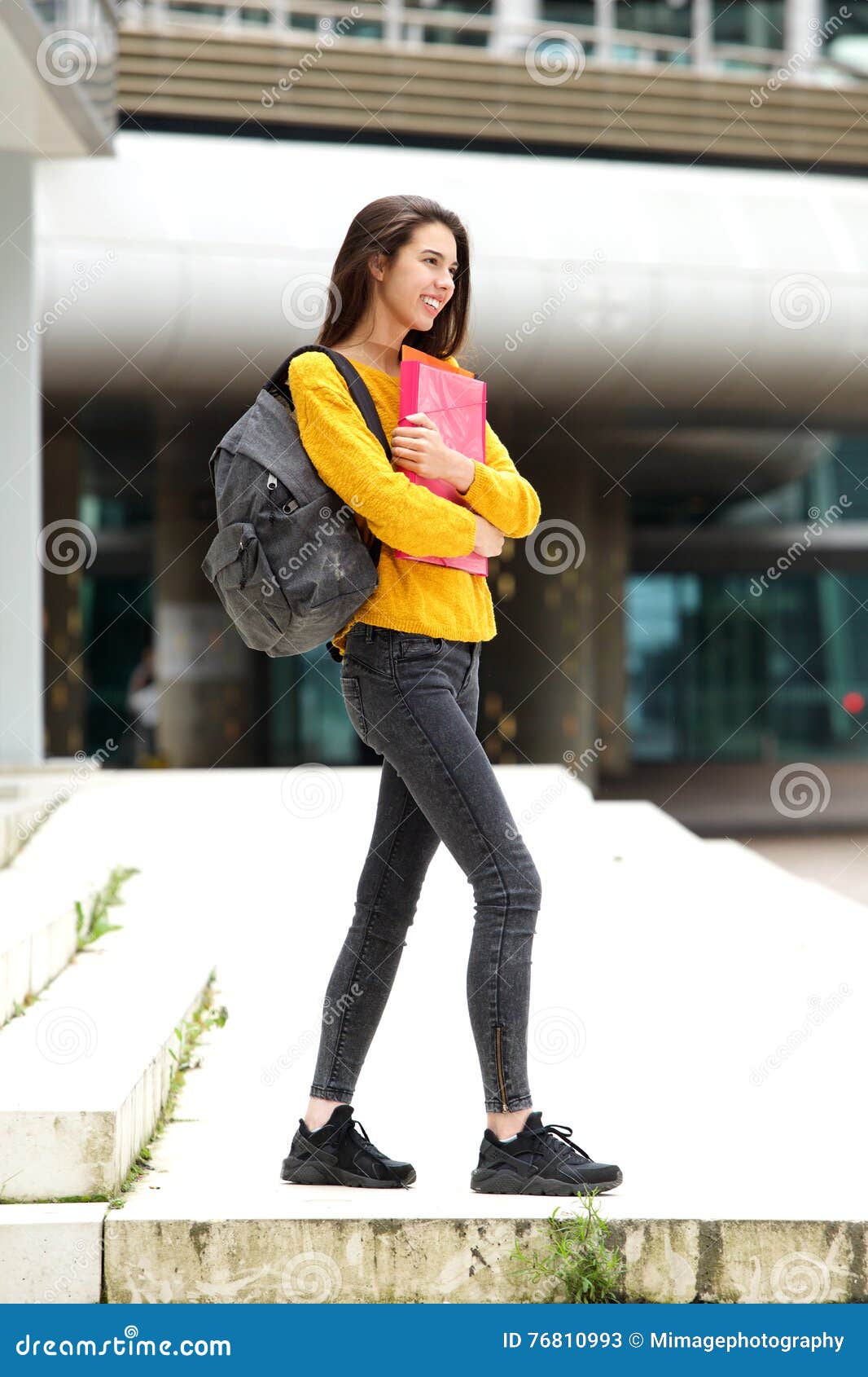 Happy Student Walking To Class with Bag and Books Stock Image - Image ...