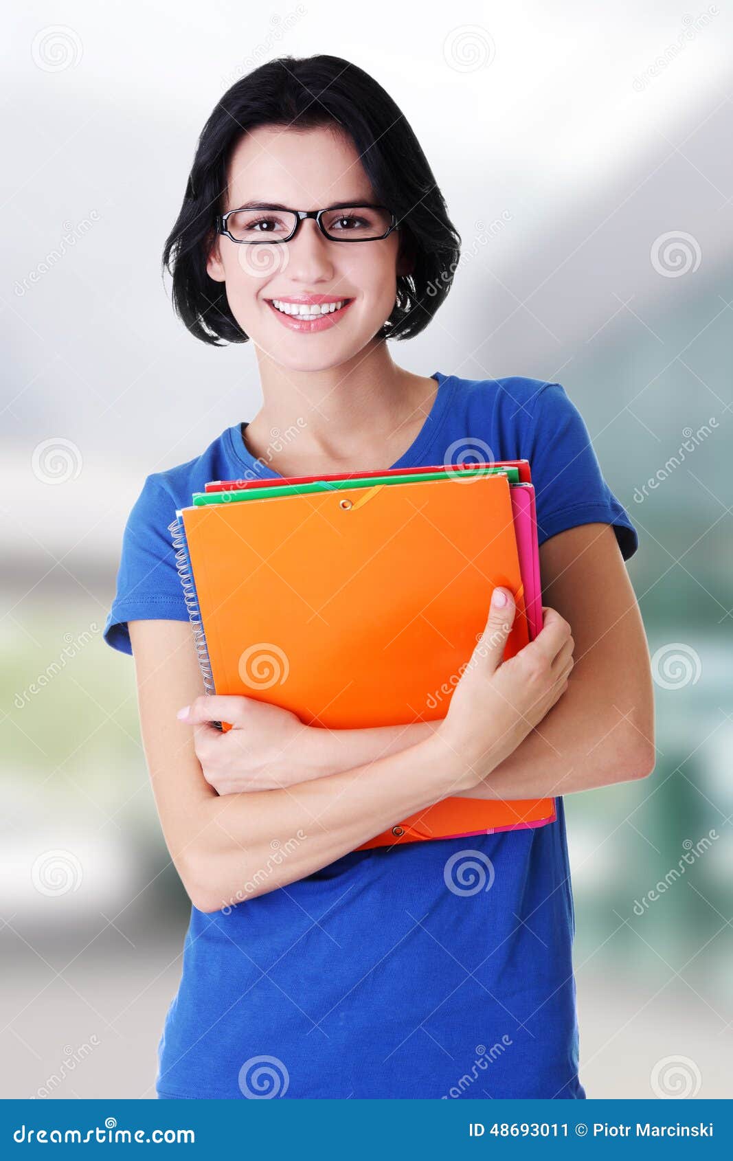 Happy Student Woman with Notebooks Stock Image - Image of lady, cute ...