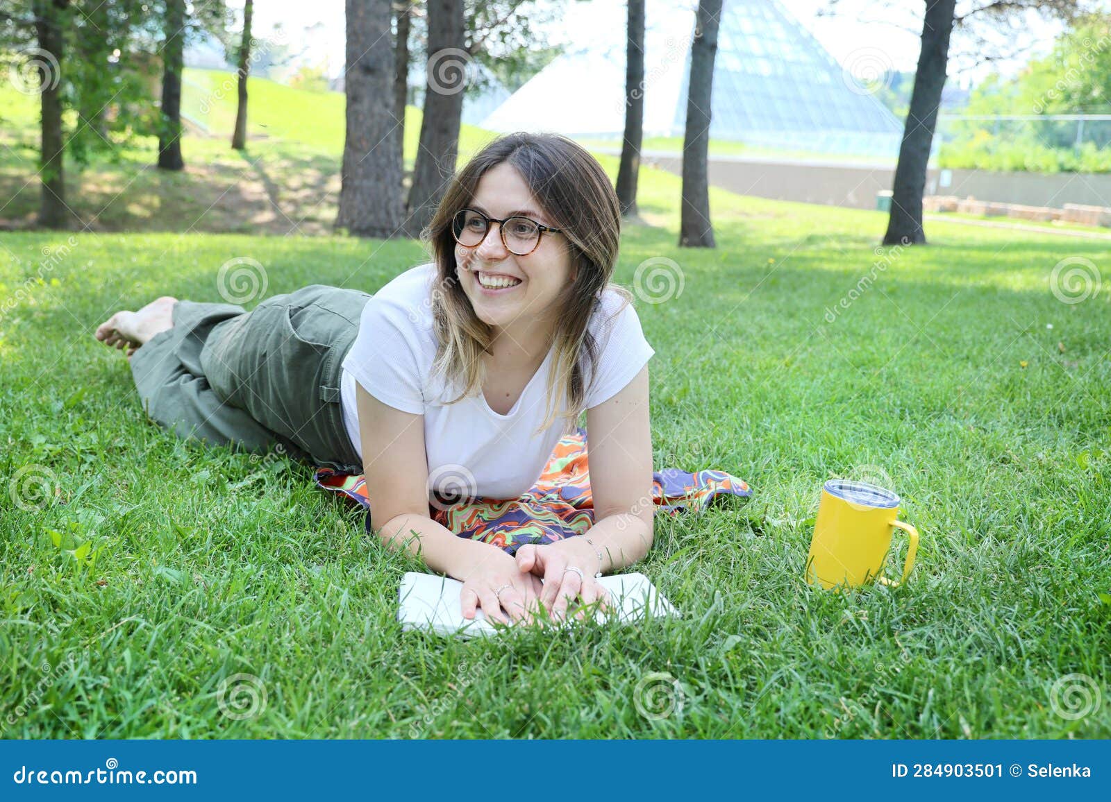 Happy Student Woman Take a Rest in a Park Stock Image - Image of book ...