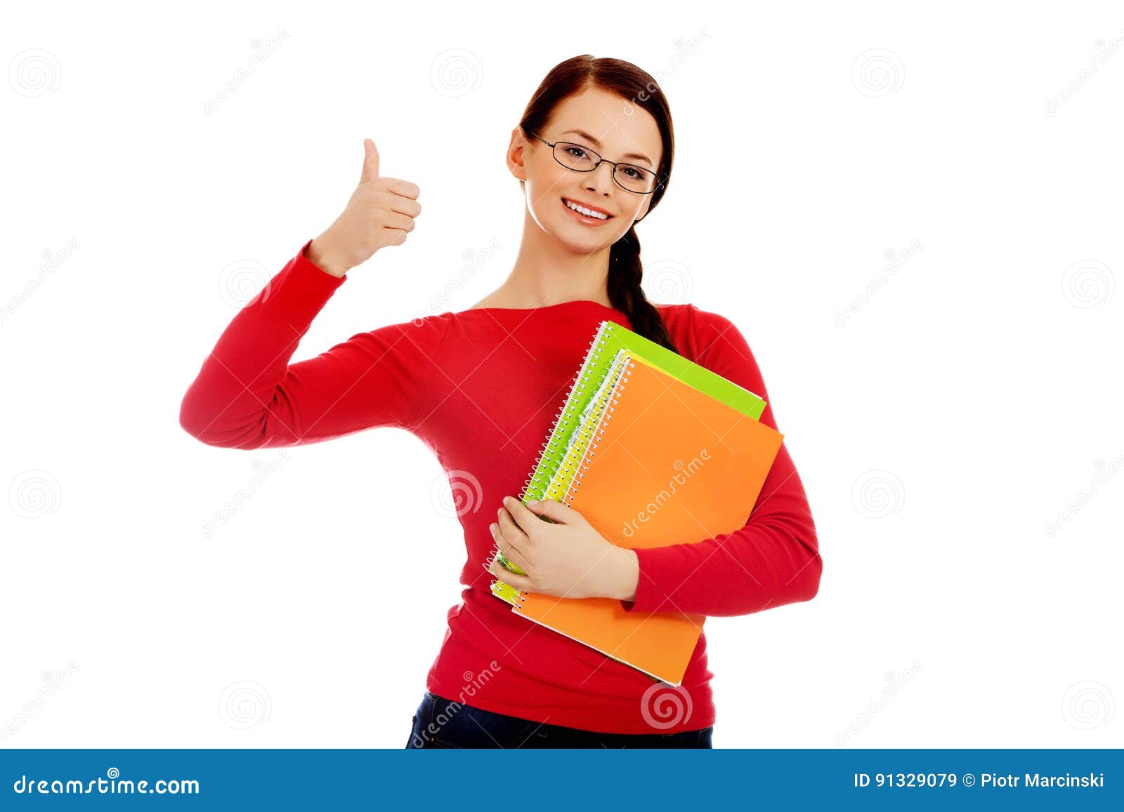 Happy Student Woman with Thumb Up Stock Image - Image of book, casual ...
