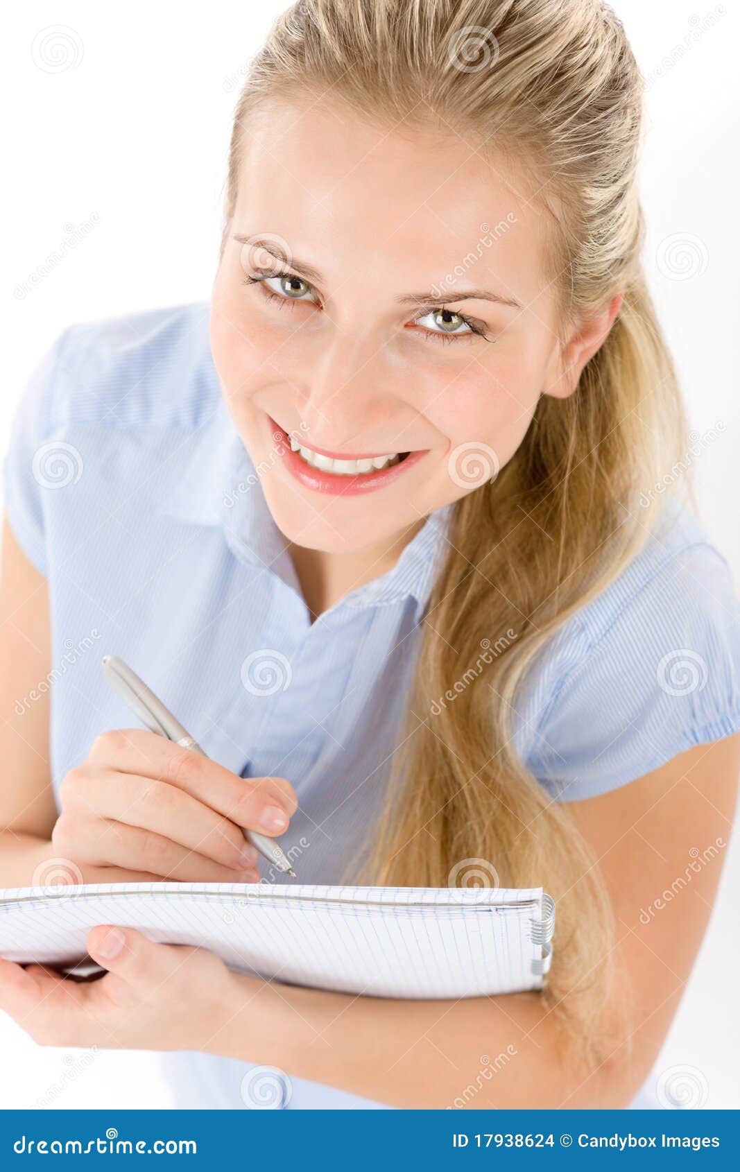 Happy Student Woman Write Notes on White Stock Photo - Image of woman ...